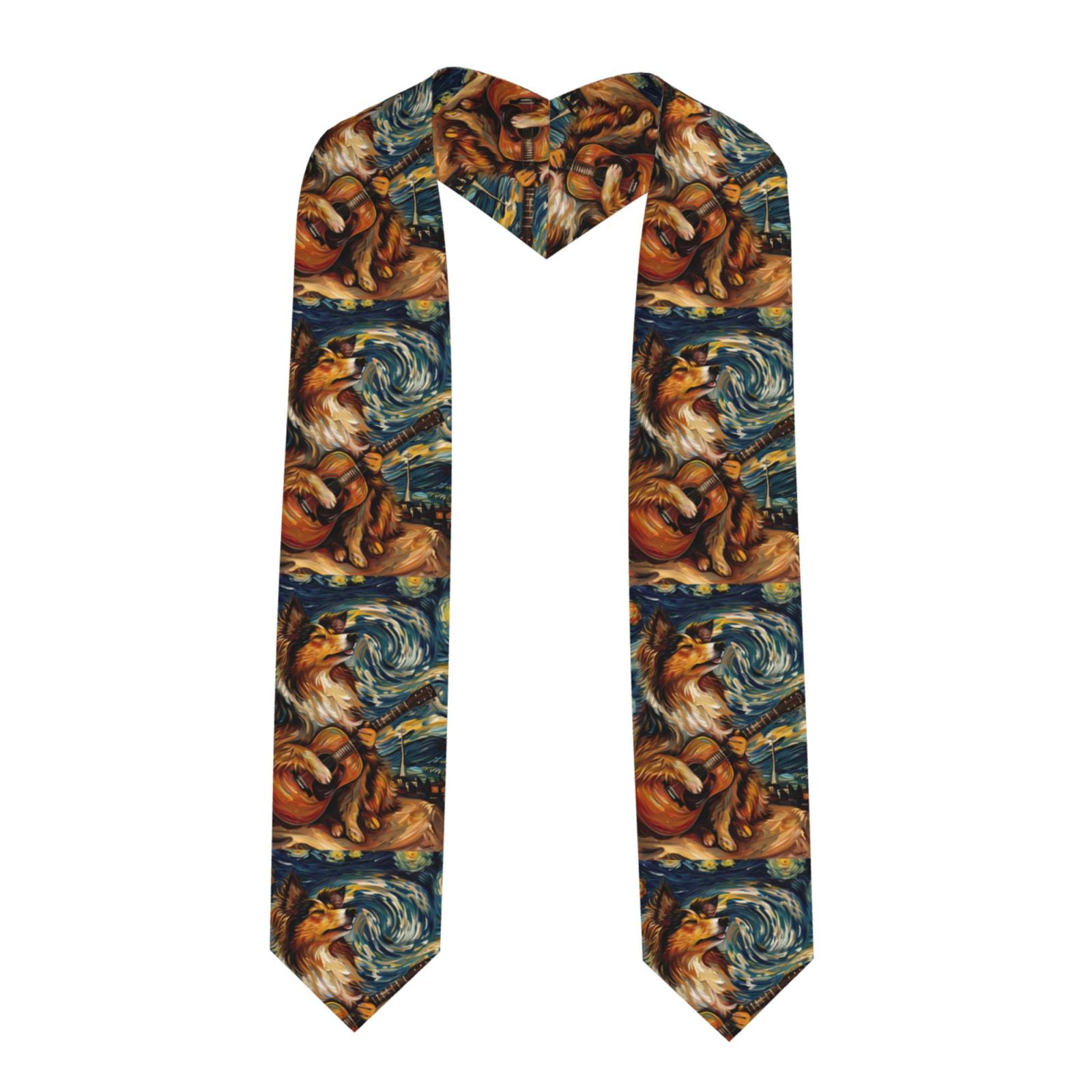 Zufioo Starry Night Guitar Dog Print Graduation Shawl Ribbon ...