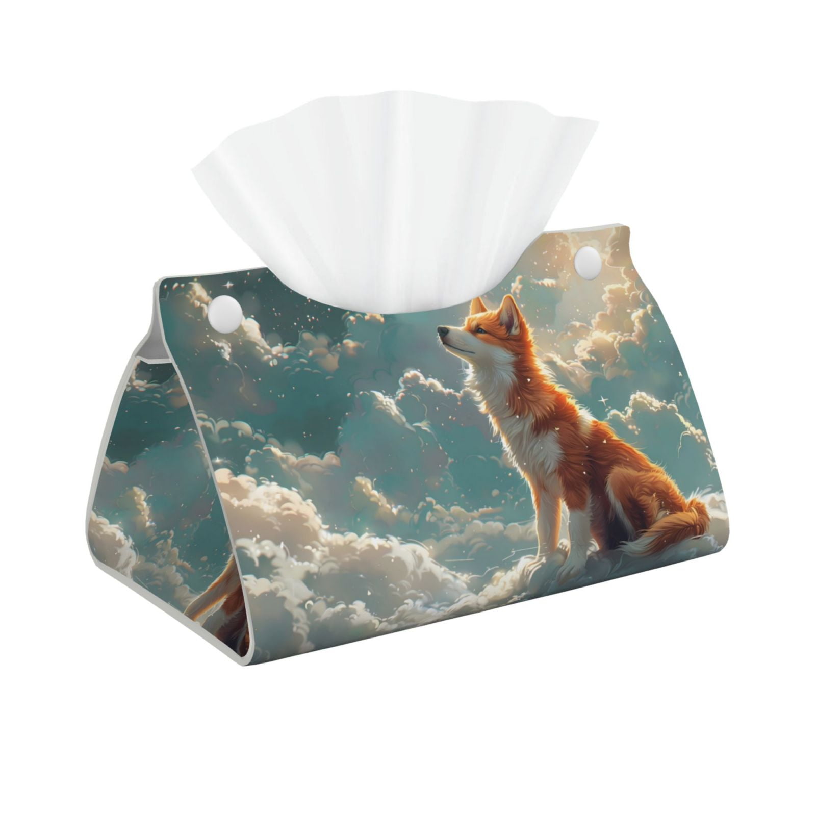 Zufioo Starry Sky Cloud Fox Print Long Leather Tissue Bag, PVC ...