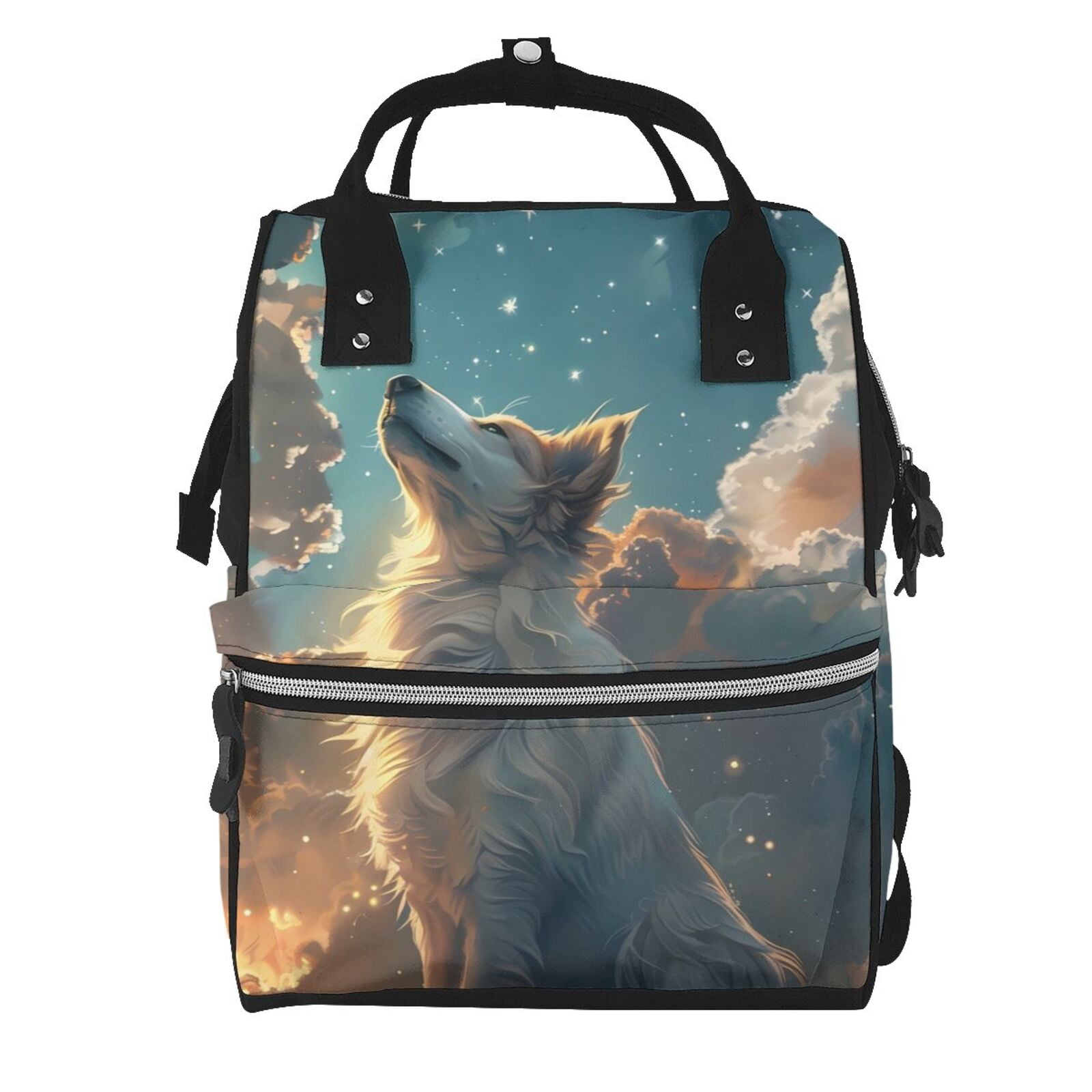 Zufioo Starry Sky Cloud Wolf Print Large capacity mommy bag, diaper bag ...