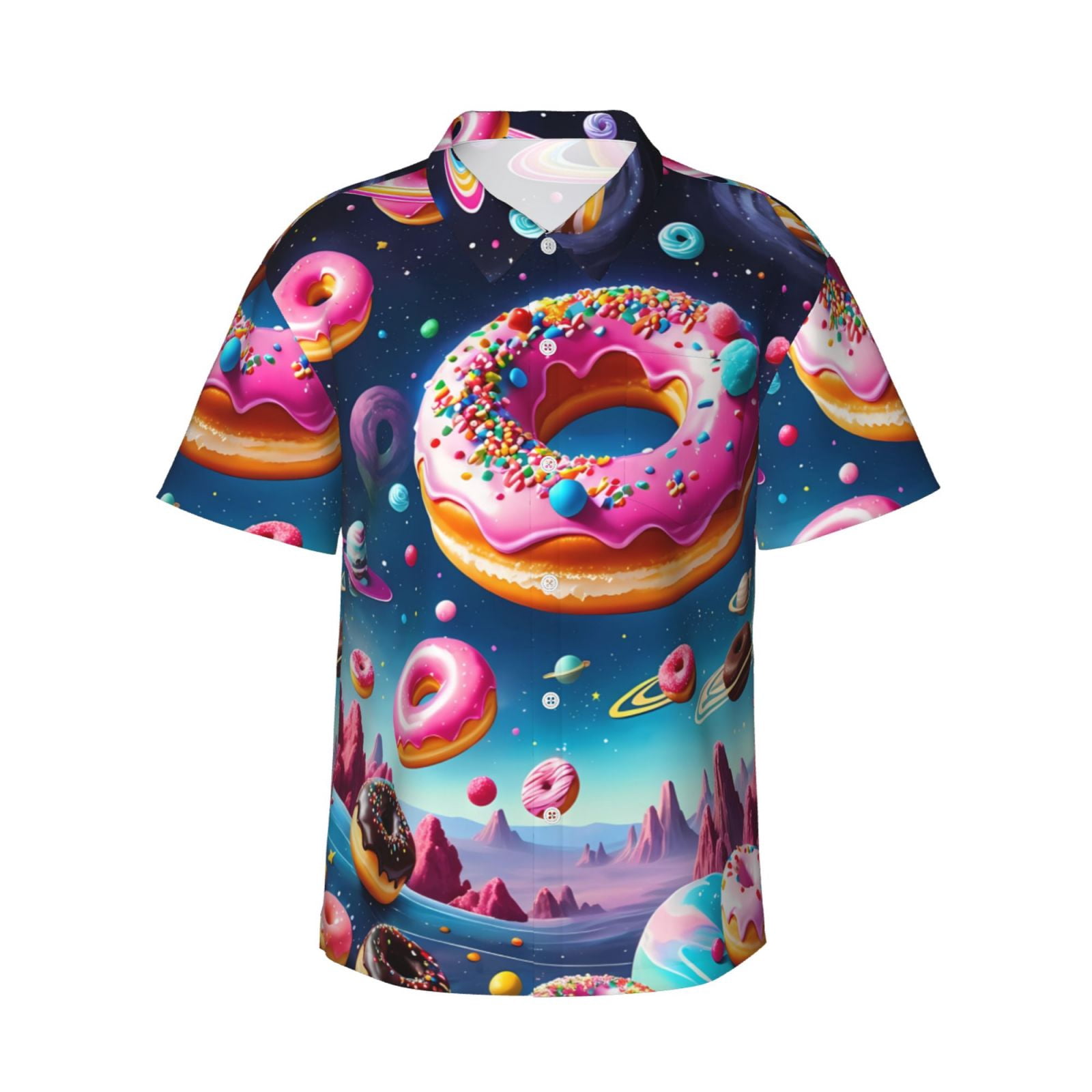 Zufioo Starry Sky Colorful Donut Hawaiian Shirt for Men,Beach Shirts ...