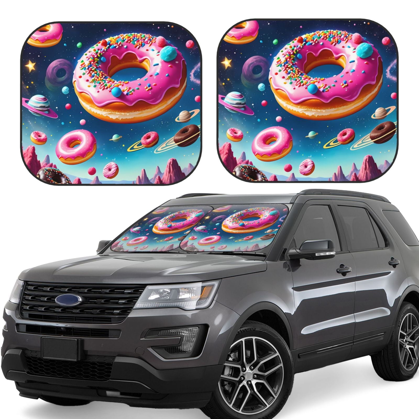 Zufioo Starry Sky Colorful Donut Print Folding Car Windshield Sun Visor ...