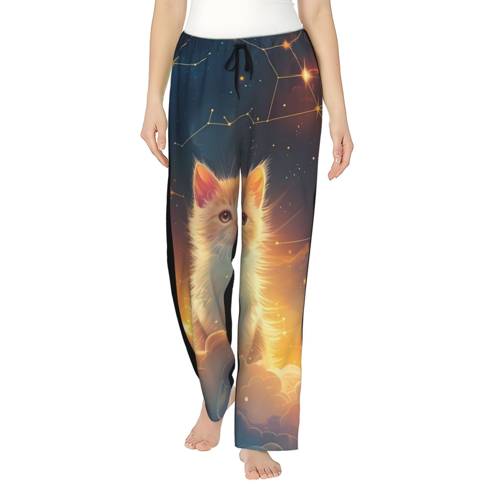 Zufioo Starry Sky Constellation Cat Women Pajama Pants Drawstring ...