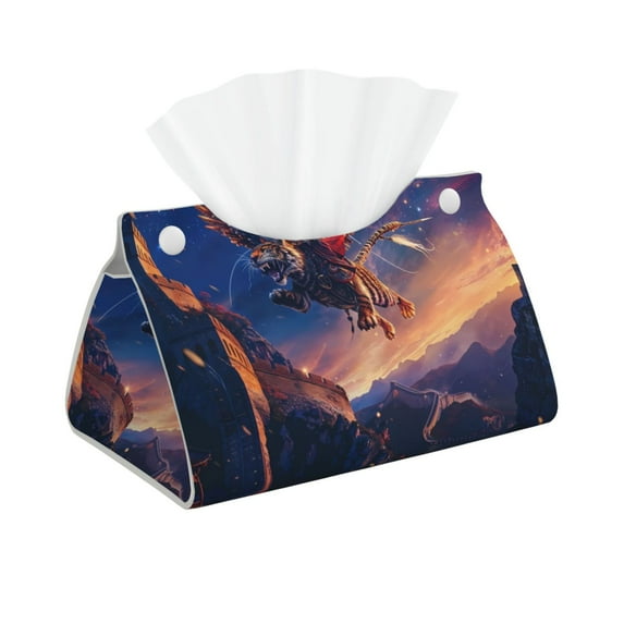 Zufioo Starry Sky Flying Tiger Print Long Leather Tissue Bag, PVC ...