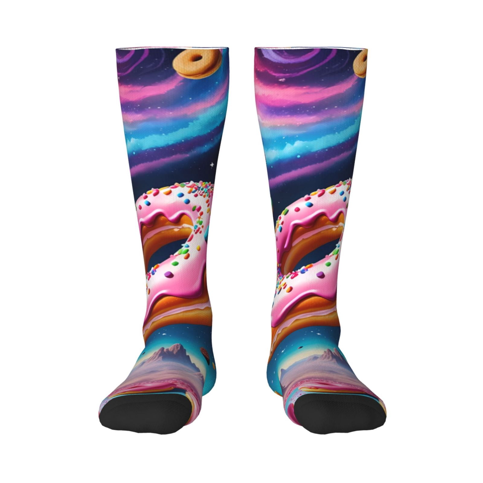 Zufioo Starry Sky Pine Tree Donut Print Long High Thigh Socks Knee-High ...