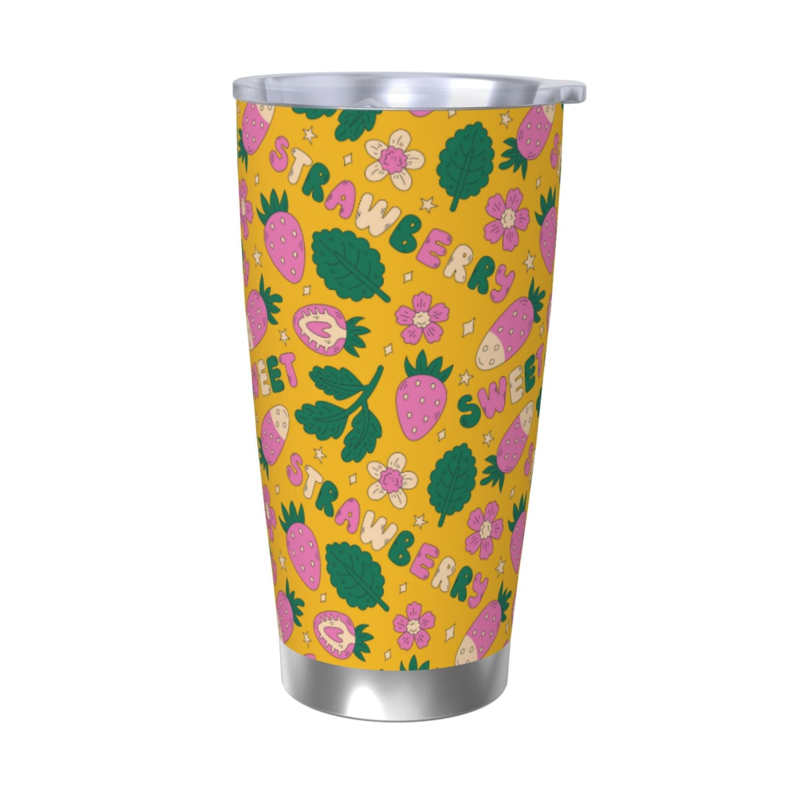 Zufioo Strawberry Print 20OZ Stainless Steel Car Cup, Direct Drinking Mouth Straw Mouth ...