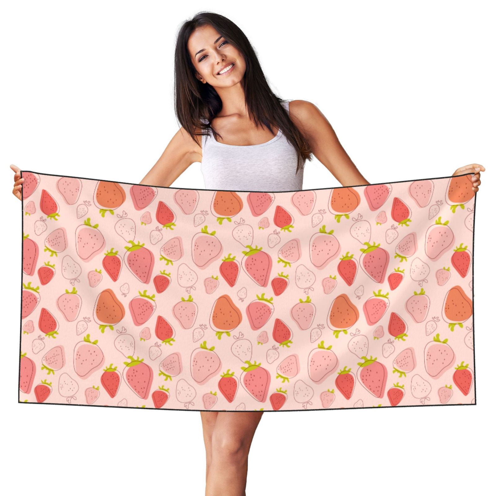 Zufioo Strawberry Print Silver Fox Fleece Beach Towel 27.5x55in, Super ...