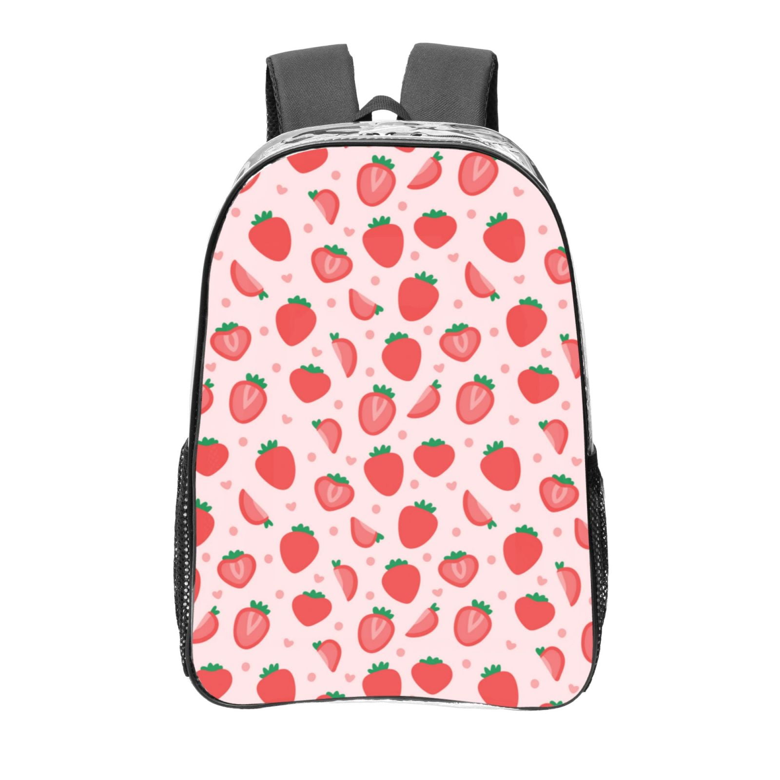 Zufioo Strawberry Print Transparent Backpack, 16-inch PVC Waterproof ...