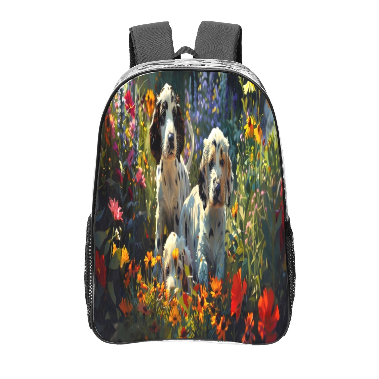 Zufioo Sunflower Field Spotted Dog Print Transparent Backpack, 16-inch ...