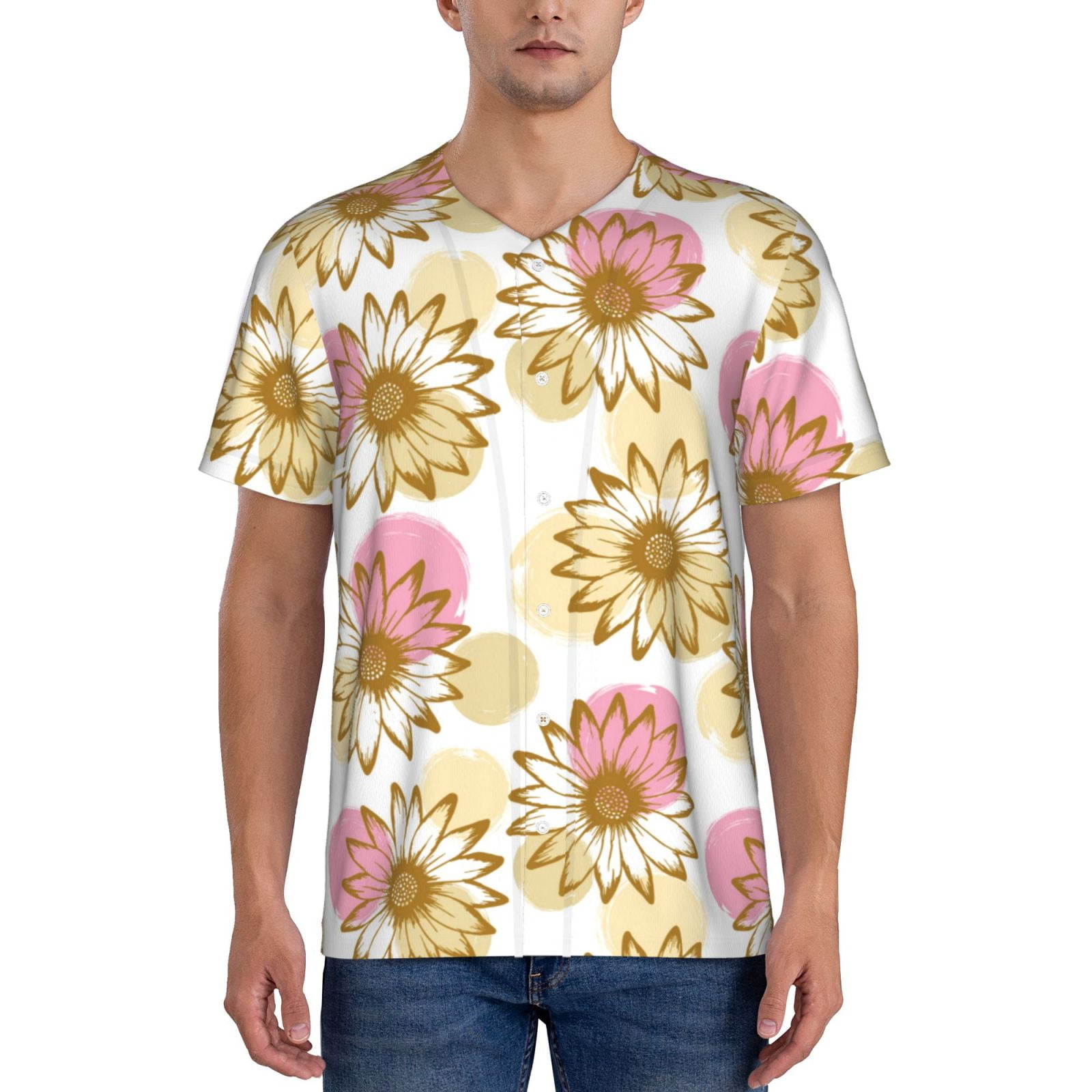 Zufioo Sunflowers Print Men's Baseball Short Sleeve, Moisture Wicking ...