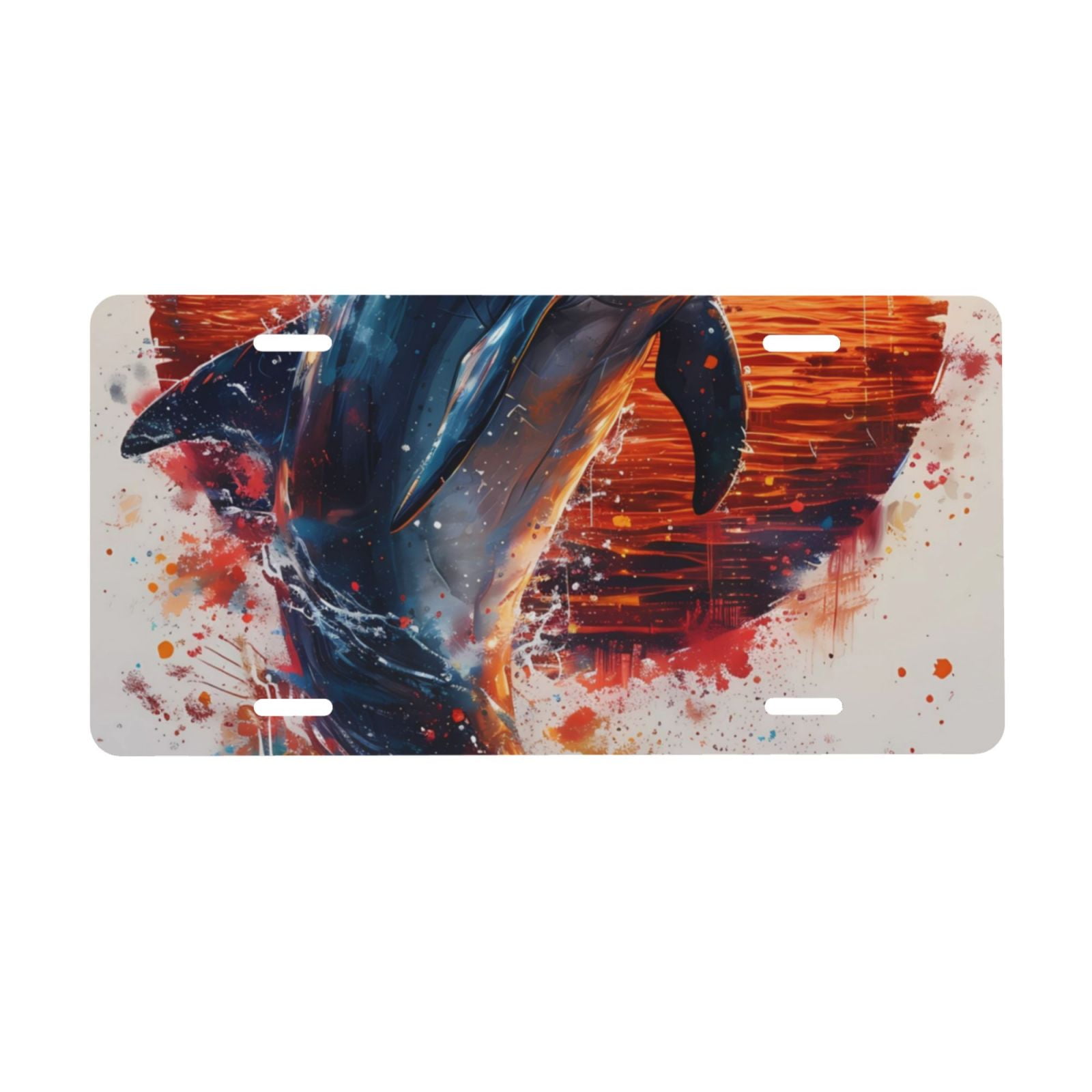 Zufioo Sunset Ocean Watercolor Dolphin Print Car Aluminum Front License ...