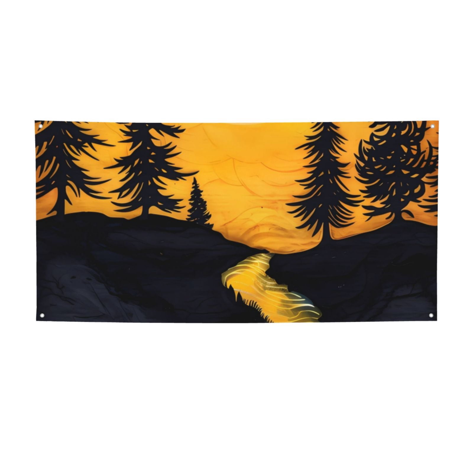 Zufioo Sunset River Pine Trees Print Holiday Banners, Party Banners ...