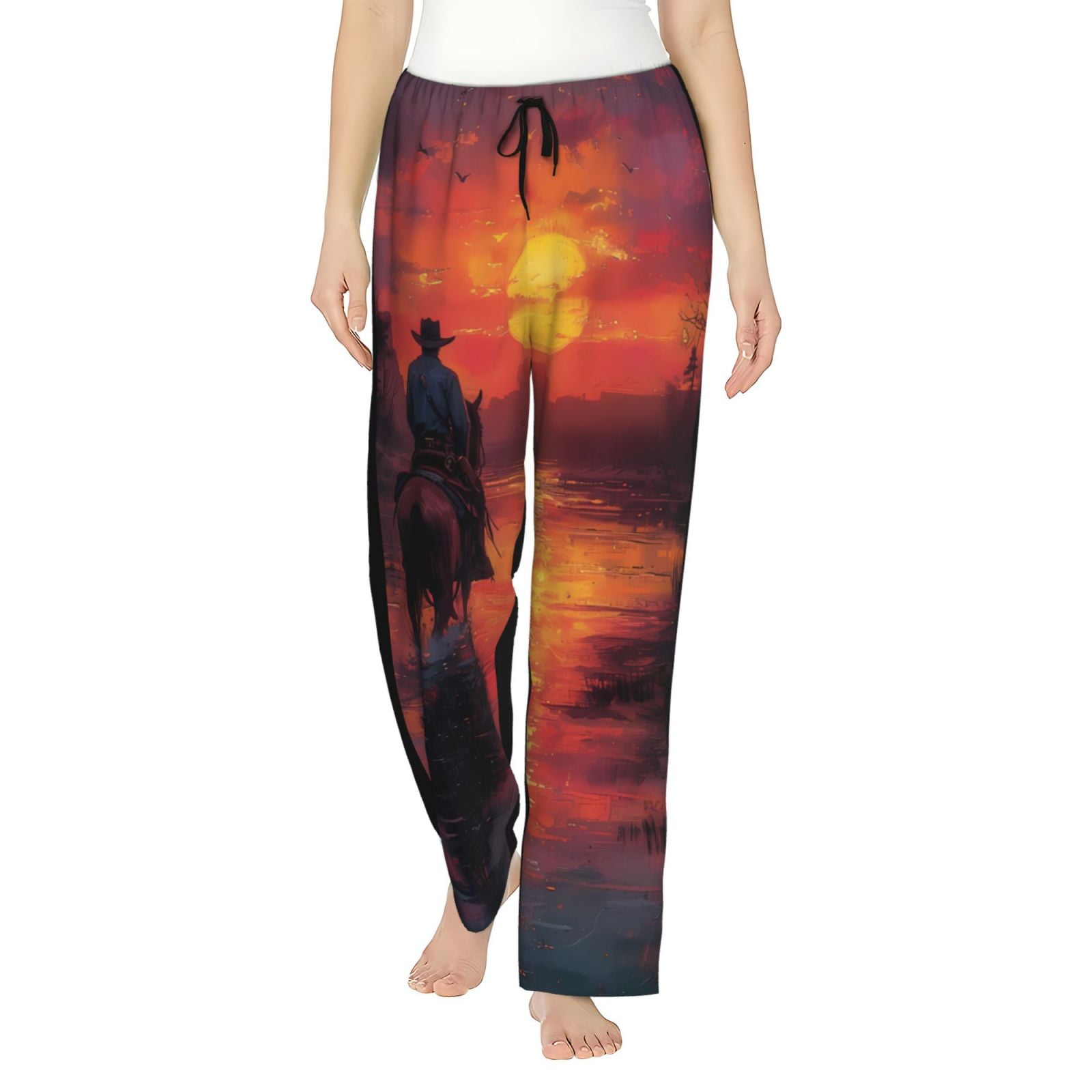 Zufioo Sunset River Western Cowboy Women Pajama Pants Drawstring Pajama ...