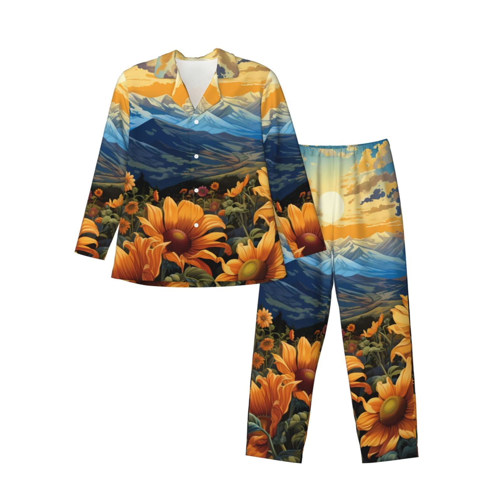 Zufioo Sunset Sky Sunflower Mens Pajamas Set, Mens Long-Sleeved Pajama ...