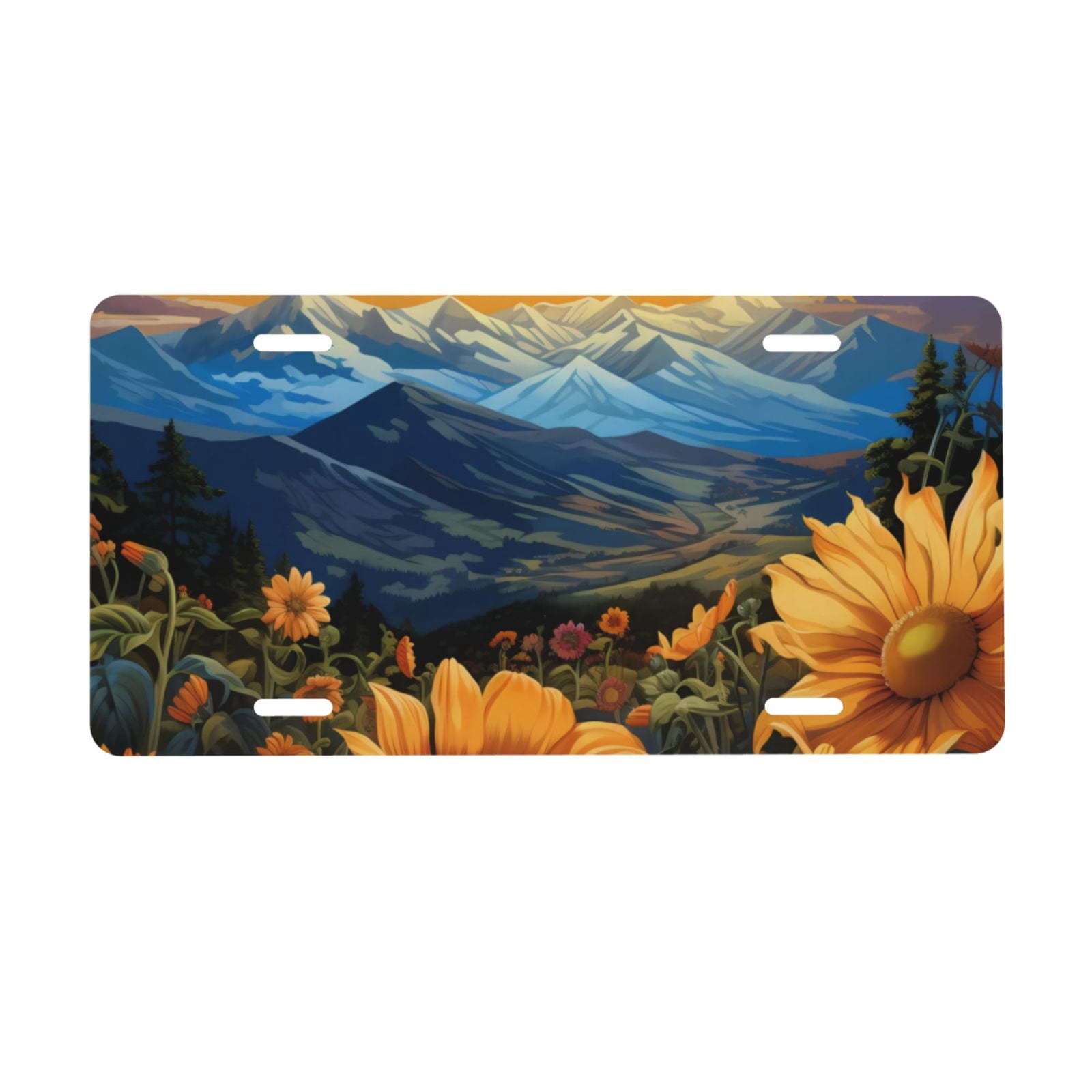 Zufioo Sunset Sky Sunflower Print Car Aluminum Front License Plate ...