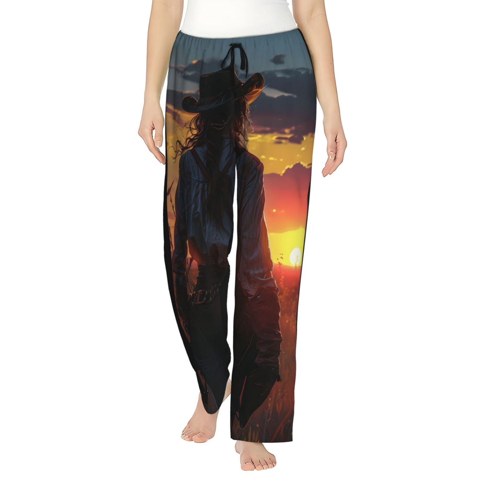 Zufioo Sunset Western Cowgirl Women Pajama Pants Drawstring Pajama ...