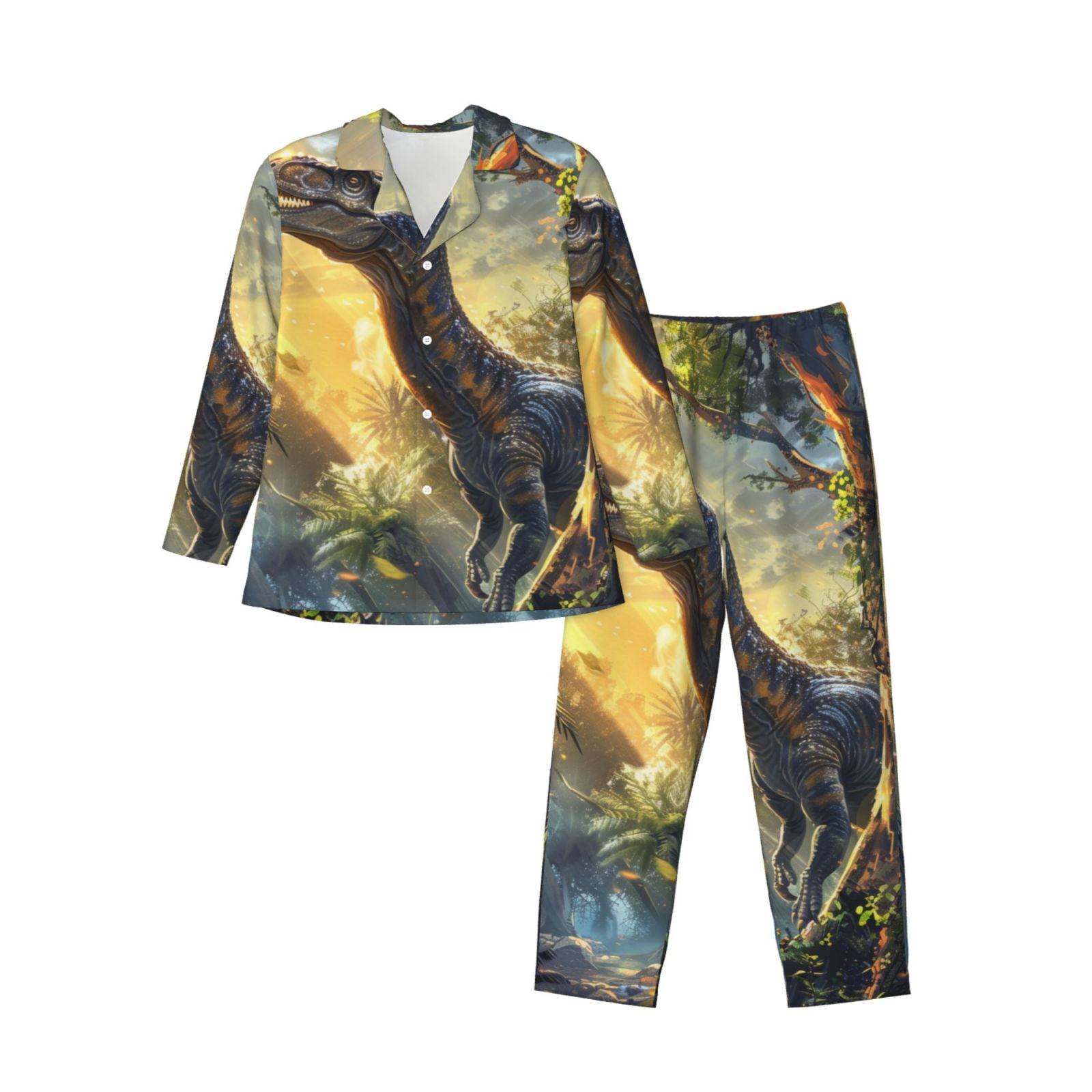 Zufioo Sunshine Jungle Dinosaur Mens Pajamas Set, Mens Long-Sleeved ...