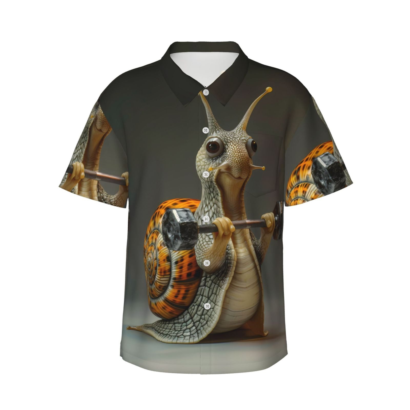 Zufioo Surreal Weightlifting Snail Hawaiian Shirt for Men,Beach Shirts ...