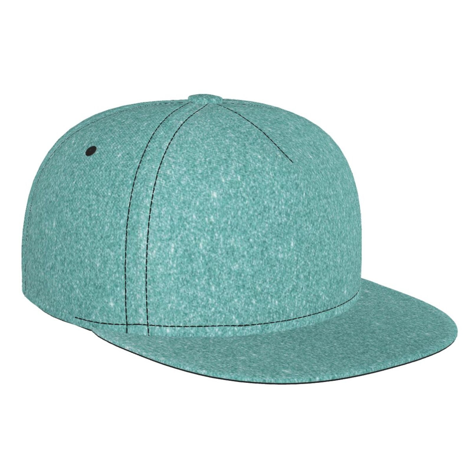 Zufioo Teal Green Glitter Print Flat Brim Baseball Cap, Sun Protection ...