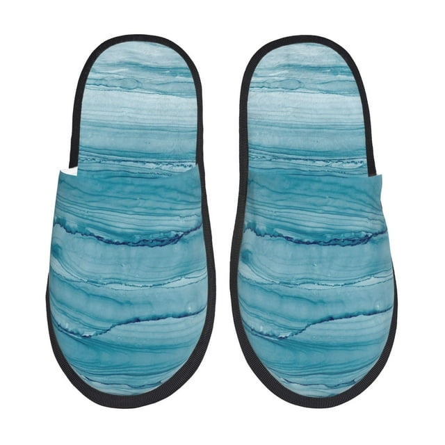 Zufioo Teal Turquoise Fluid Stripes Print Plush Cotton Slippers, EVA ...