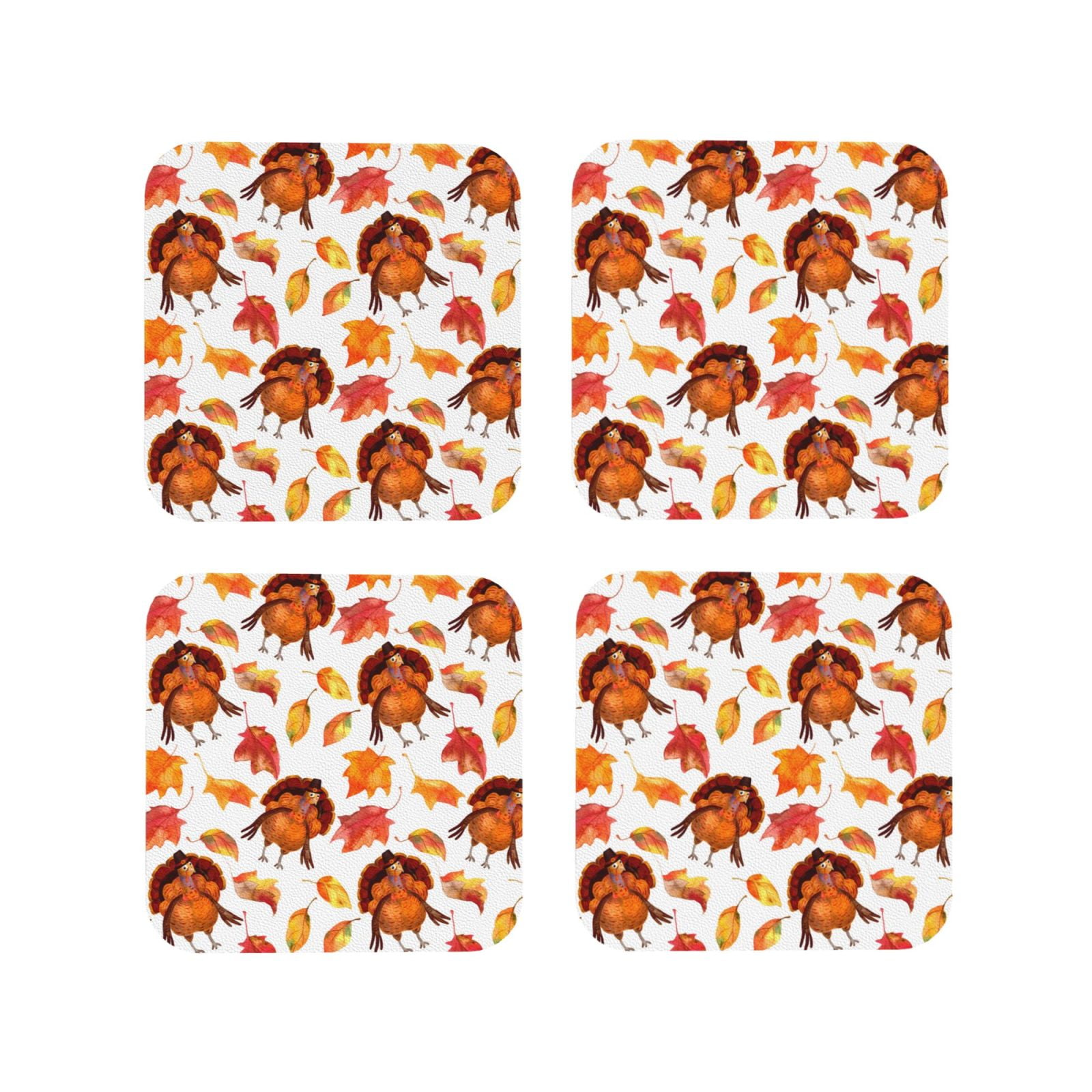 Zufioo Thanksgiving Turkey Leaves Print Leather Coaster Set, Decorative ...