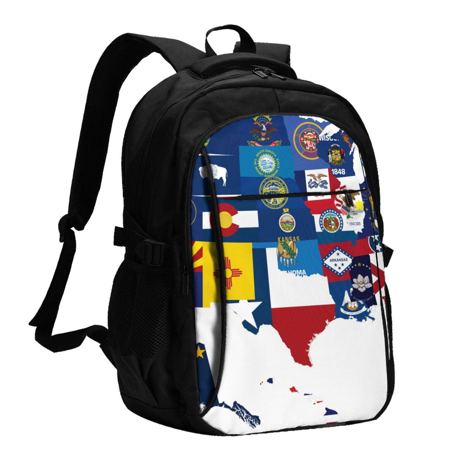 Zufioo The Map Of United States Print USB Backpack, Multi-Pocket Design ...