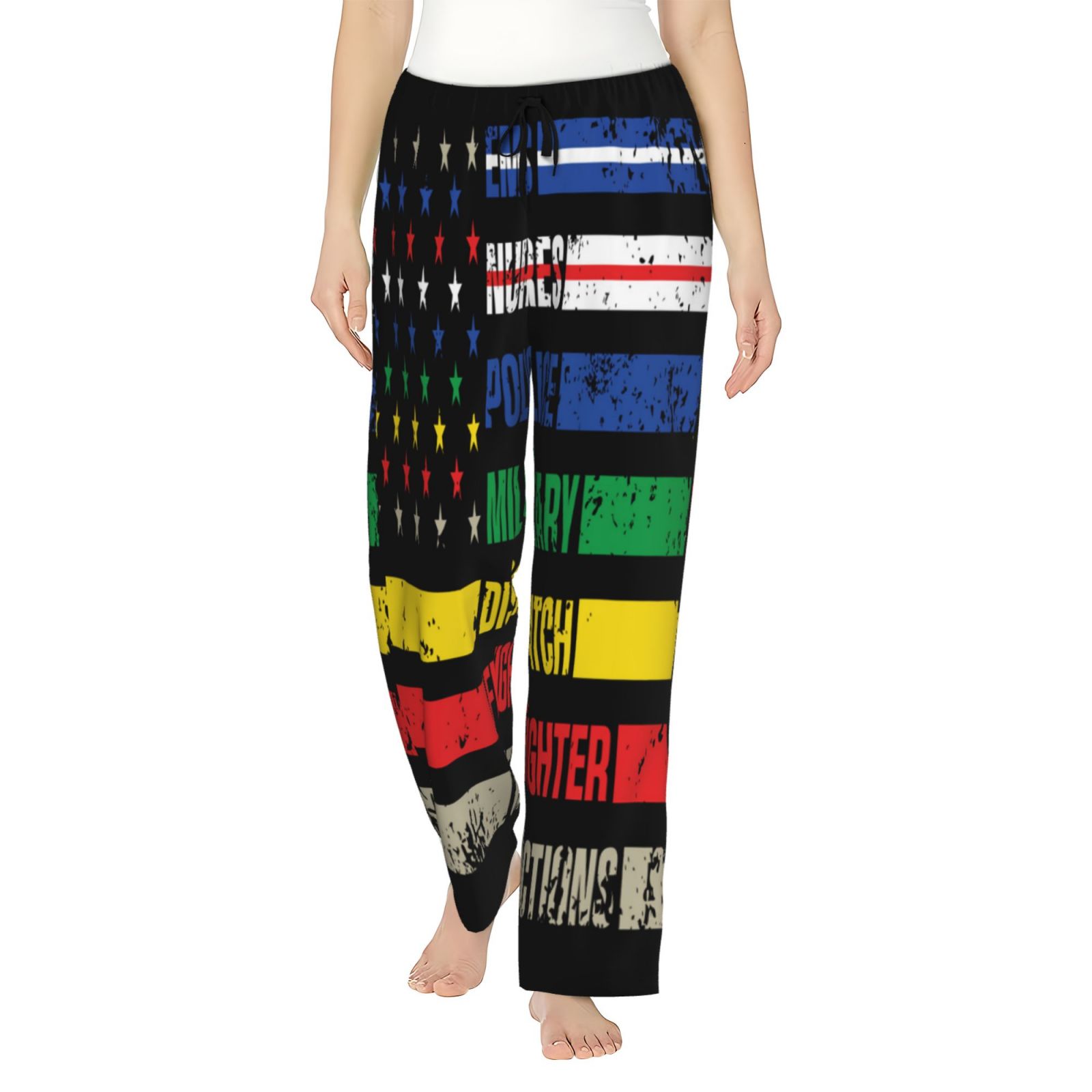 Zufioo Thin Green Line With USA Flag Women Pajama Pants Drawstring ...