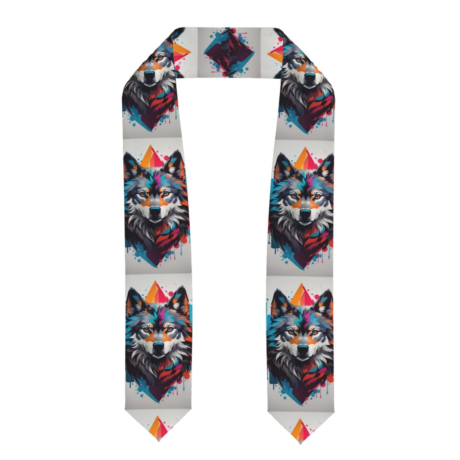 Zufioo Tie-Dye Wolf Head Print Graduation Shawl Ribbon, Graduation ...