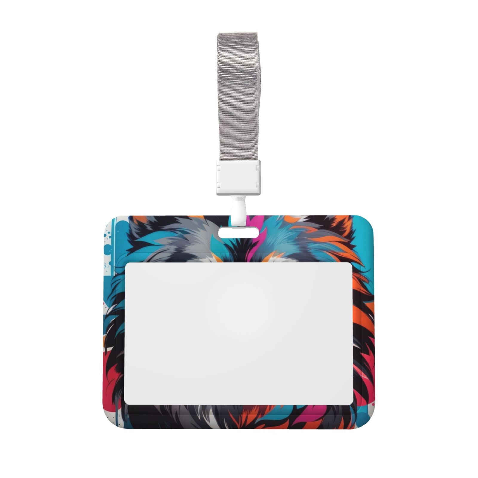 Zufioo Tie-Dye Wolf Head Print Work Badge Protective Case, Waterproof ...