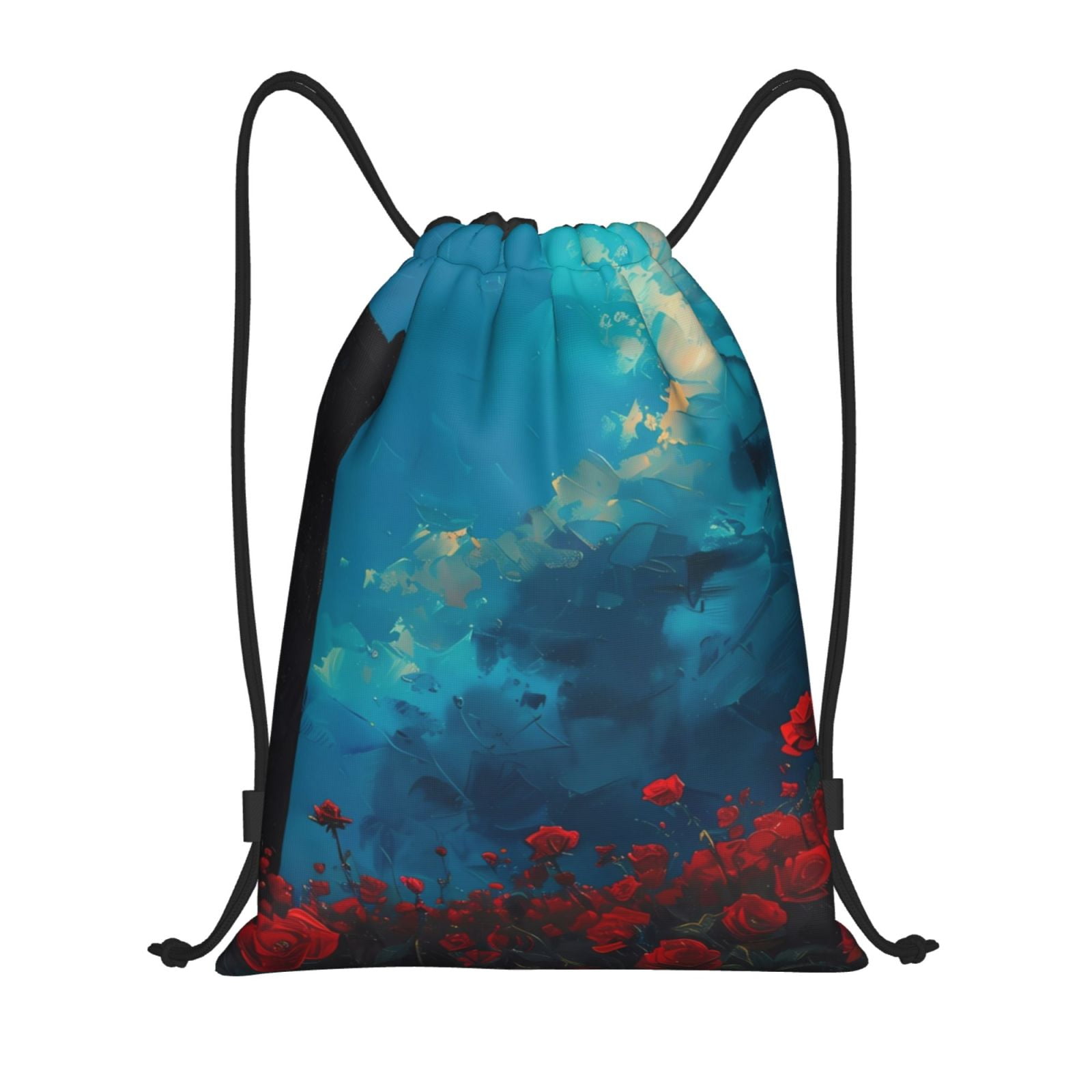 Zufioo Tower And Red Roses Sports Cinch Sack Gym String Bags Machine Washable Heavy Duty String ...