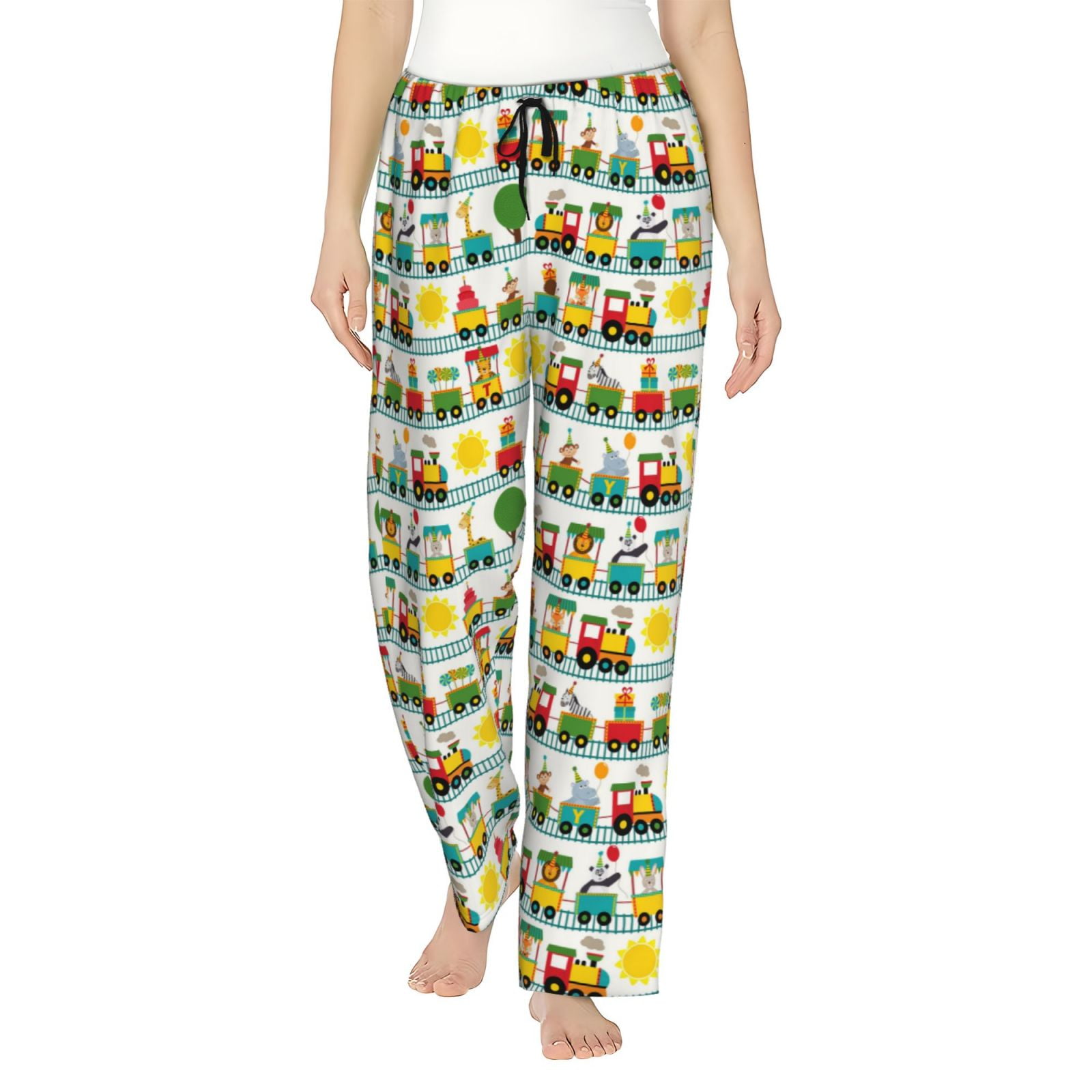Zufioo Train With Animals Women Pajama Pants Drawstring Pajama Pants ...