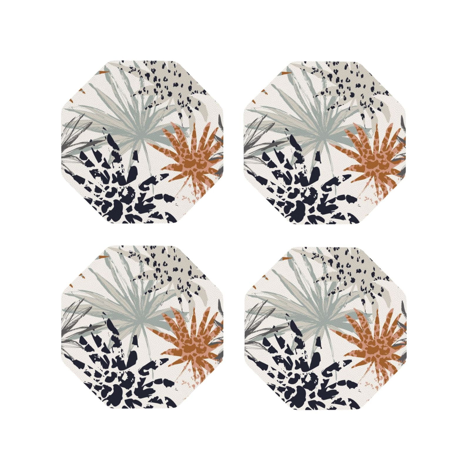 Zufioo Tropical Leaves Print Leather Coaster Set, Decorative PVC ...