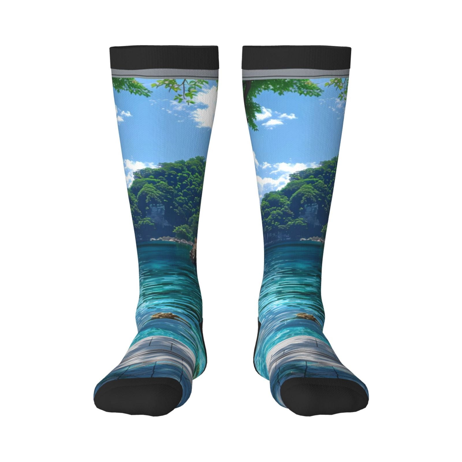 Zufioo Tropical Paradise Window View Print Long High Thigh Socks Knee ...