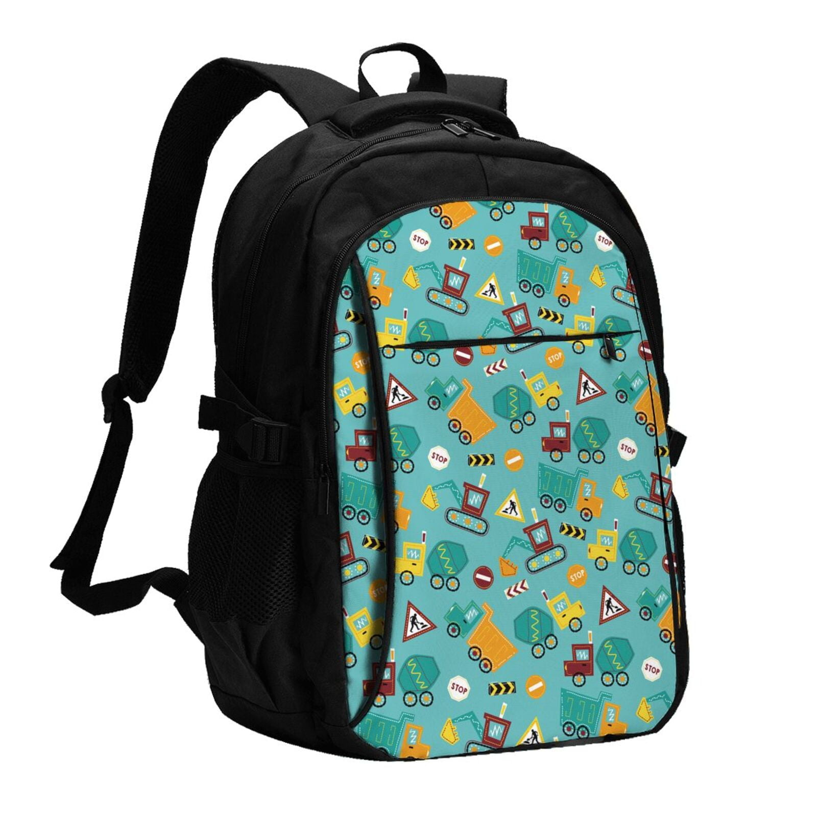 Zufioo Trucks And Excavators Print USB Backpack, Multi-Pocket Design ...