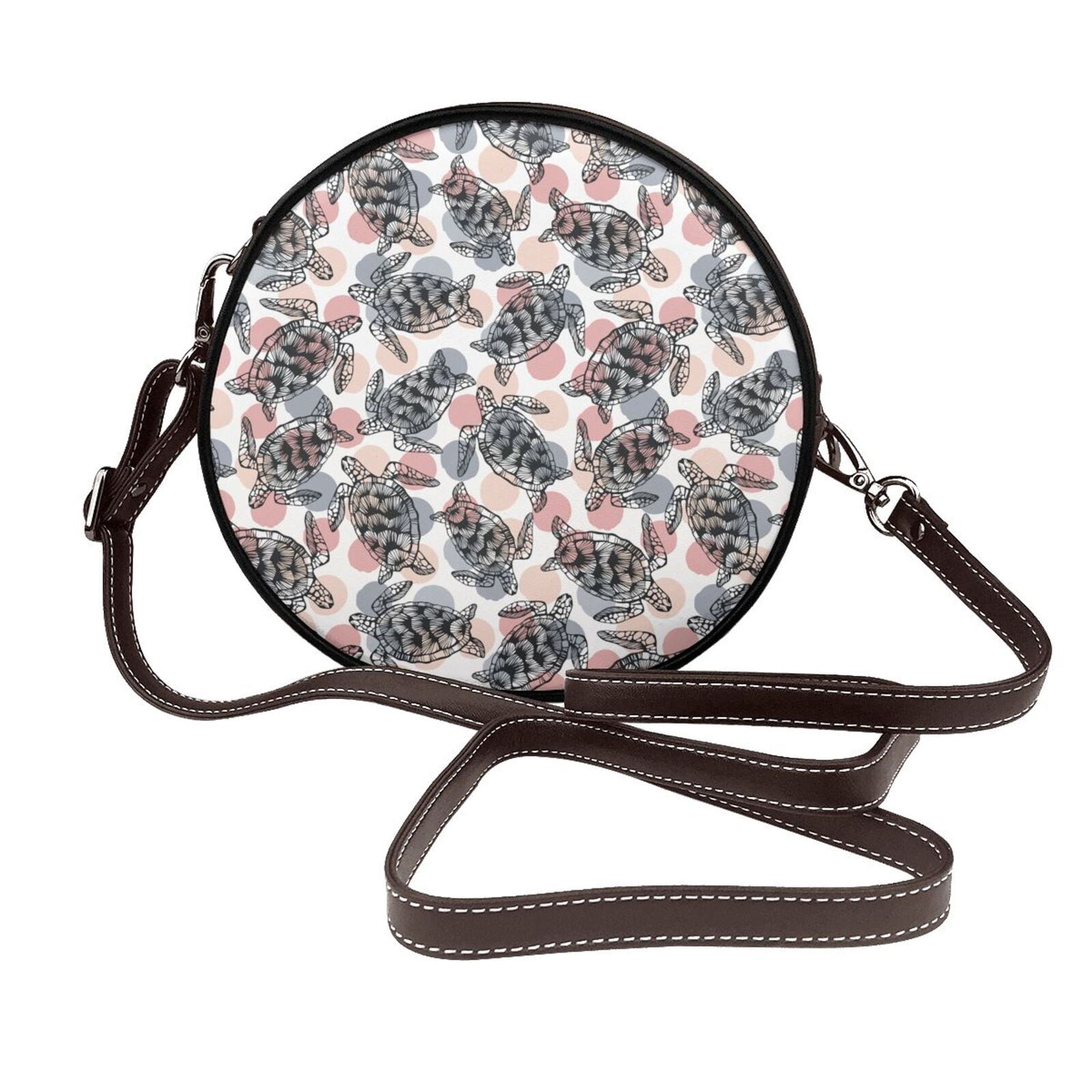 Zufioo Turtle Print Leather Shoulder Round Bag, Waterproof Leather ...
