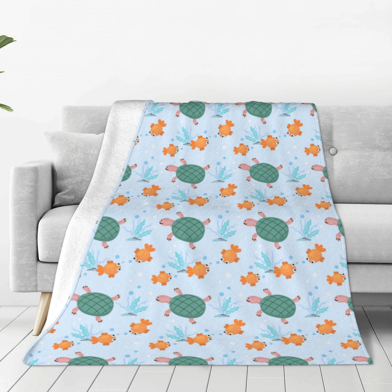Zufioo Turtles And Goldfish Fleece Blanket Queen Size,Plush Bed Blanket ...