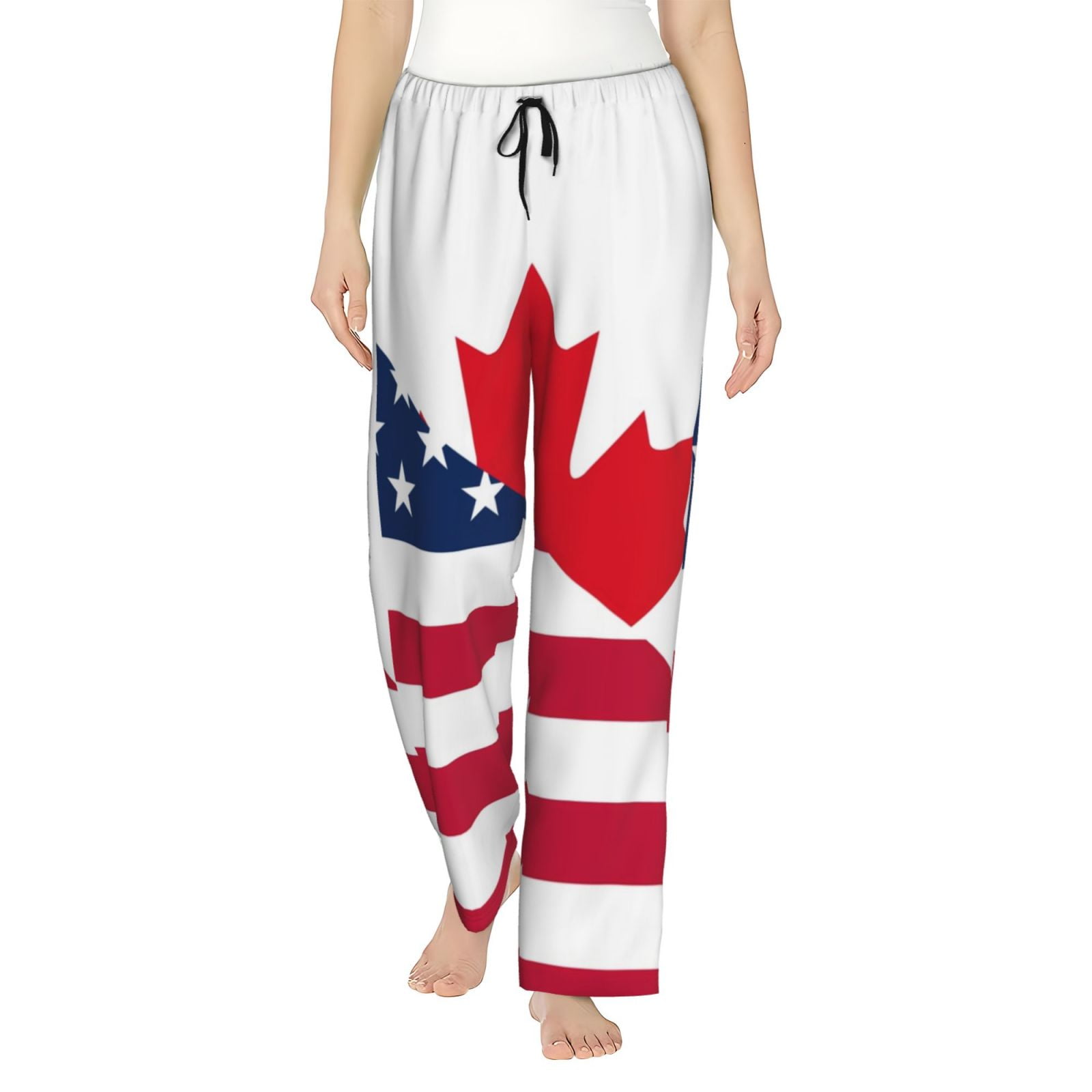 Zufioo USA Canada Flag Women Pajama Pants Drawstring Pajama Pants Wide ...