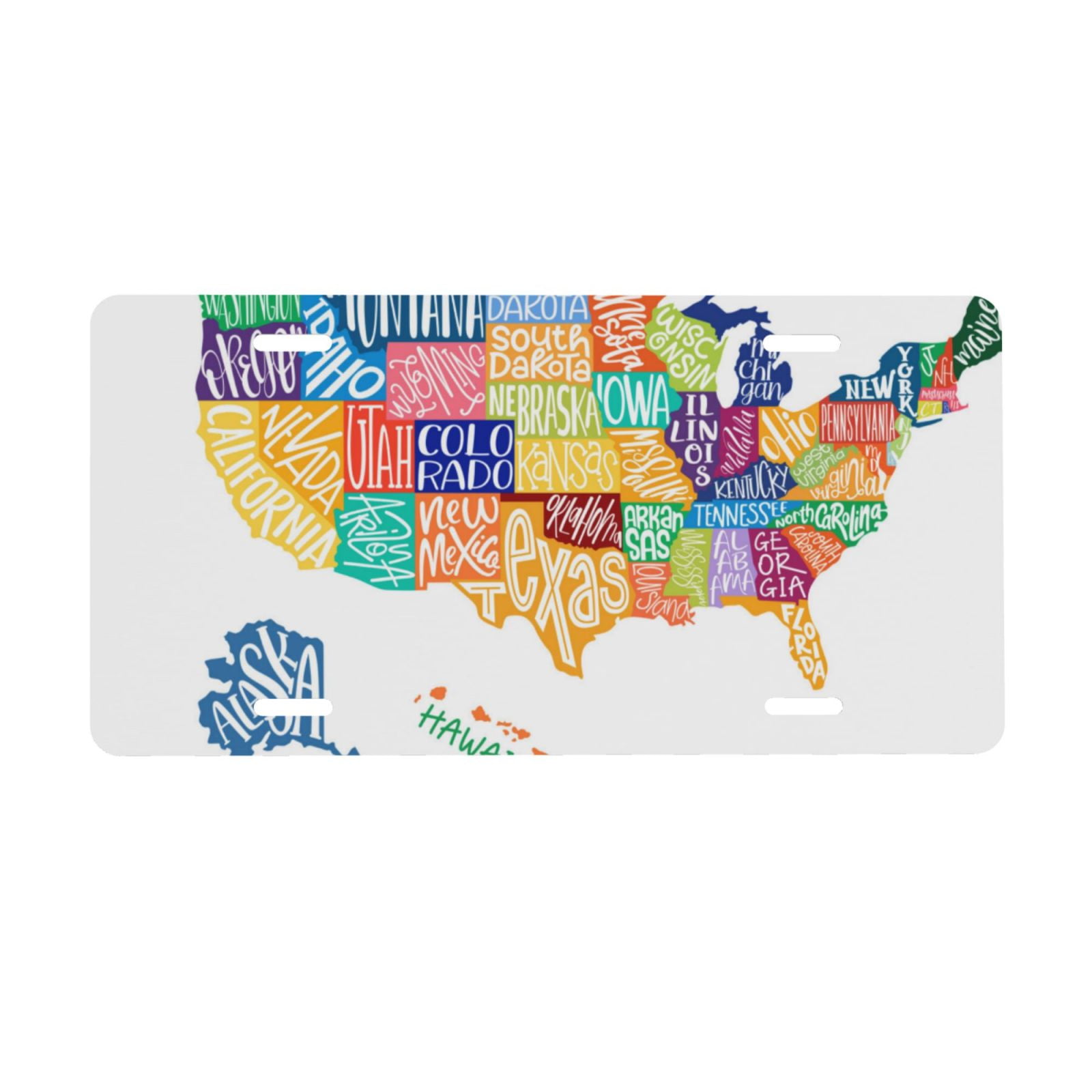 Zufioo USA MAP Print Car Aluminum Front License Plate, 12x6 Inch ...