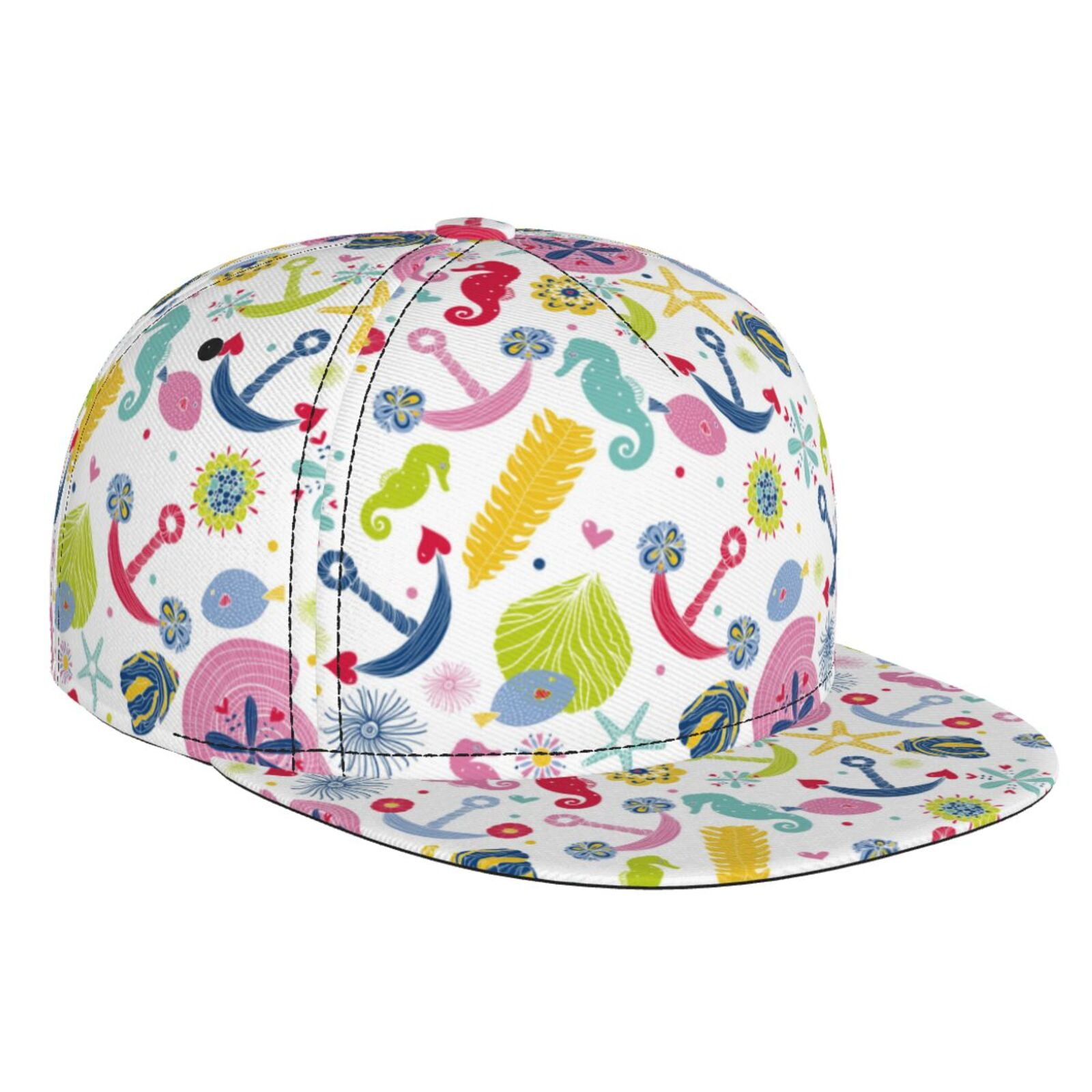 Zufioo Undersea Seahorse Print Flat Brim Baseball Cap, Sun Protection ...
