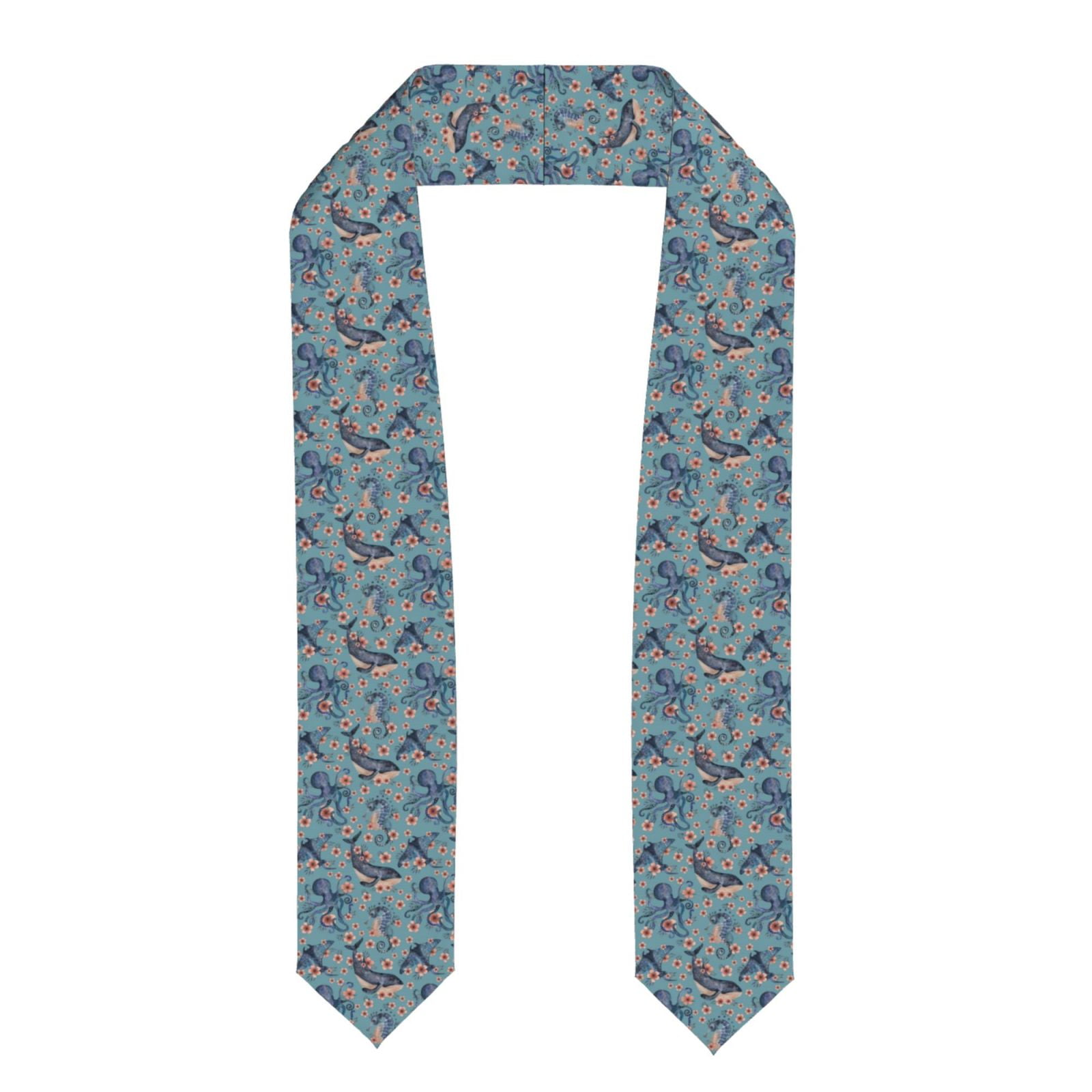 Zufioo Underwater Animals and Flowers Print Graduation Shawl Ribbon ...