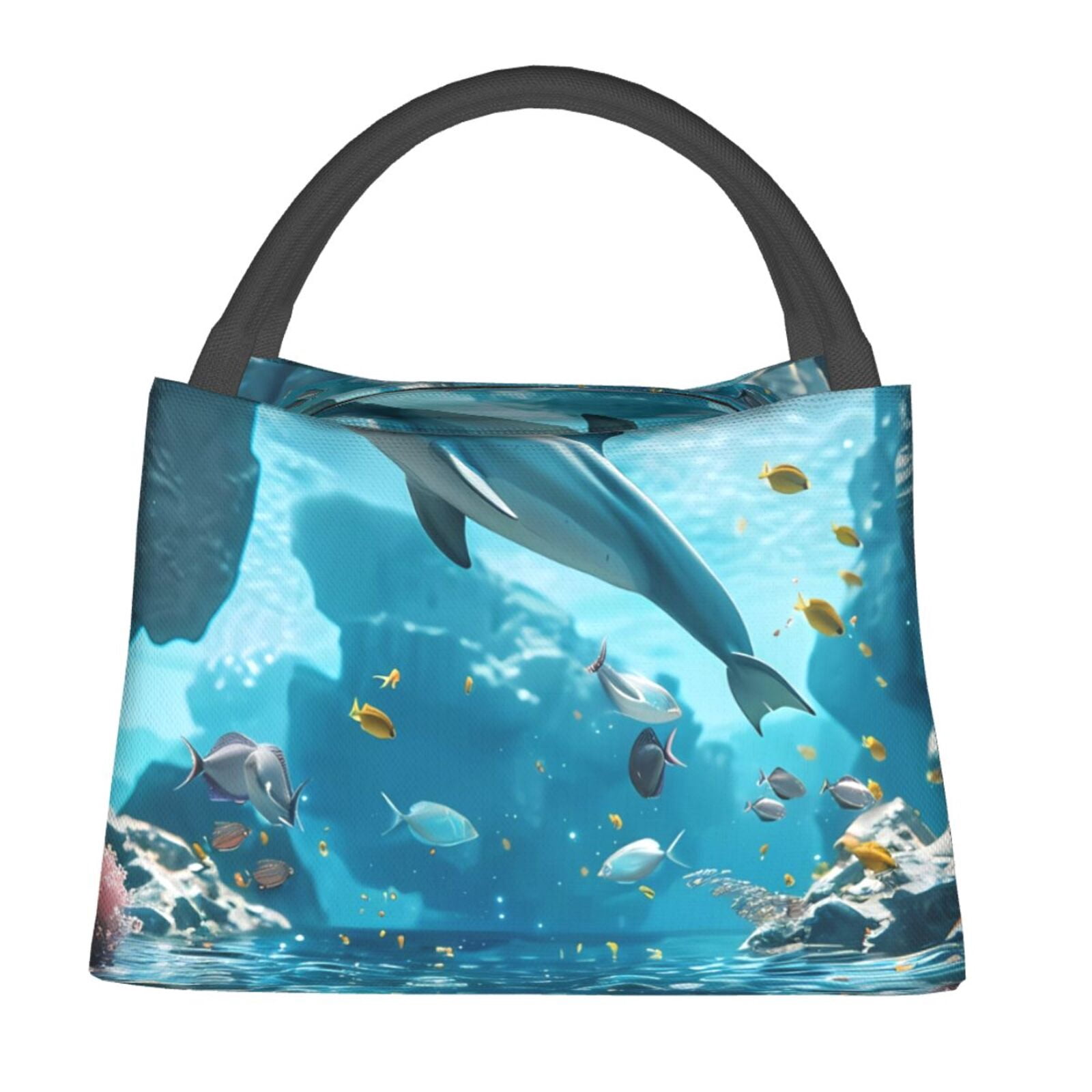 Zufioo Underwater Dolphin Scene Insulated Reusable Grocery Bags,Cooler ...
