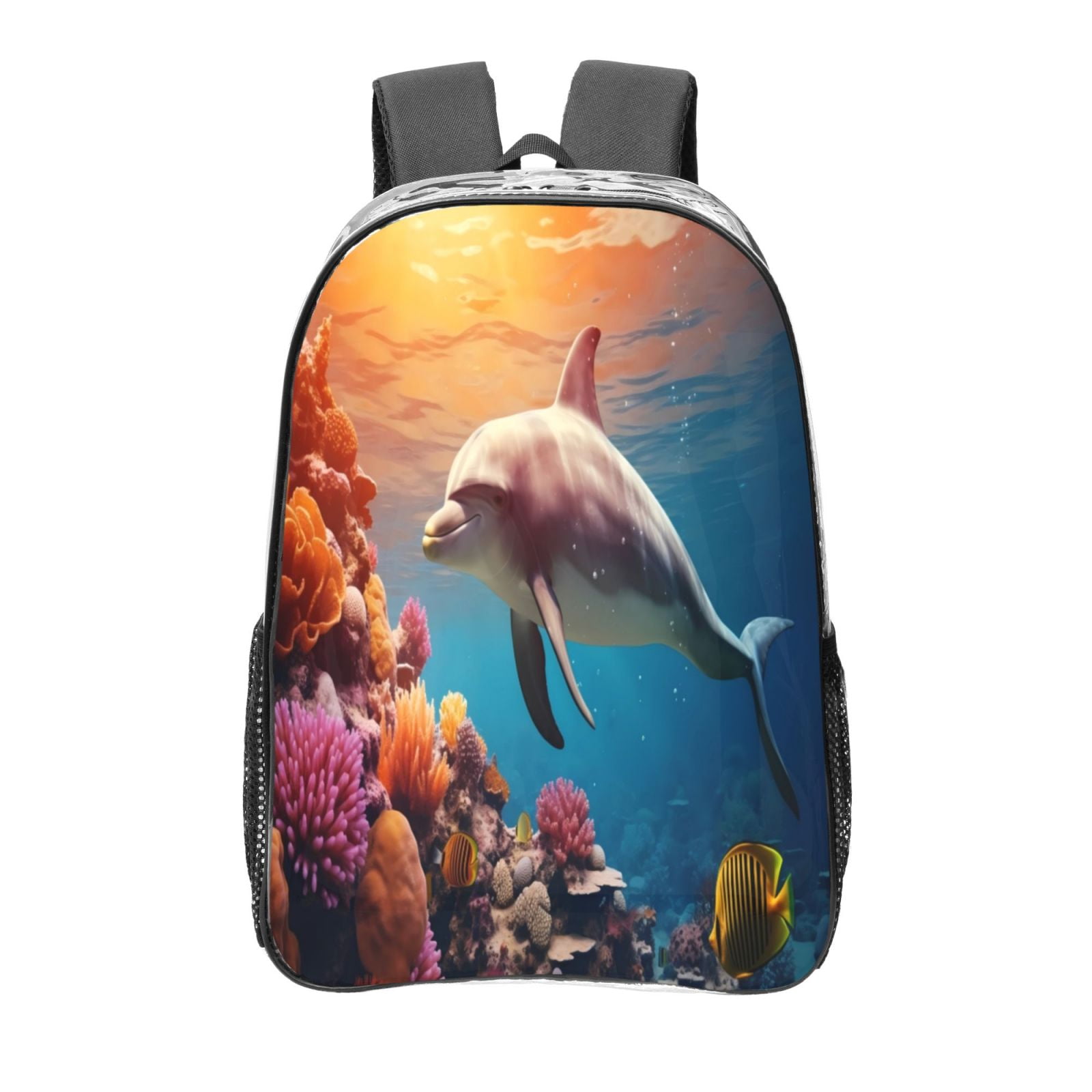 Zufioo Underwater Plant Dolphin Print Transparent Backpack, 16-inch PVC ...