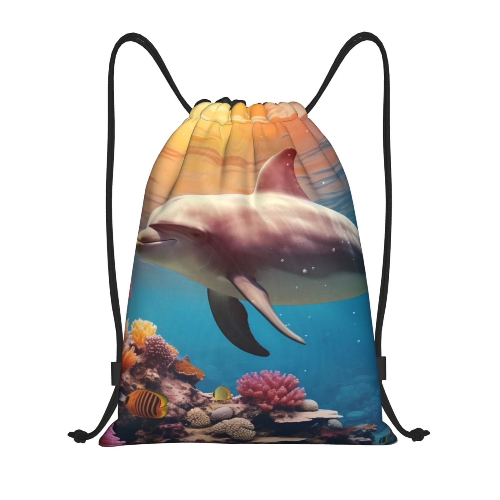 Zufioo Underwater Plant Dolphin Sports Cinch Sack Gym String Bags ...