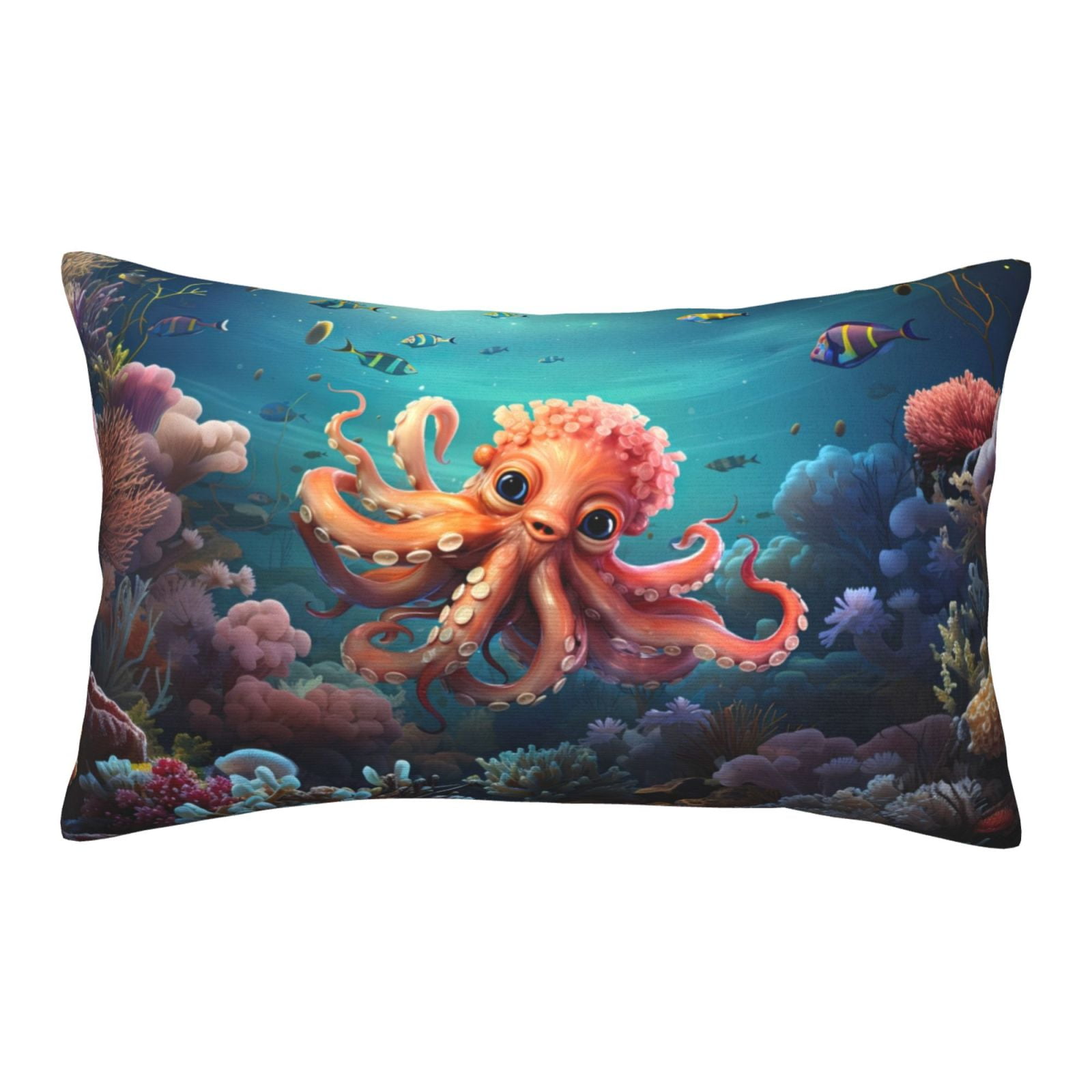 Zufioo Underwater Plant Octopus Print Double-sided Plush Pillow Cover ...