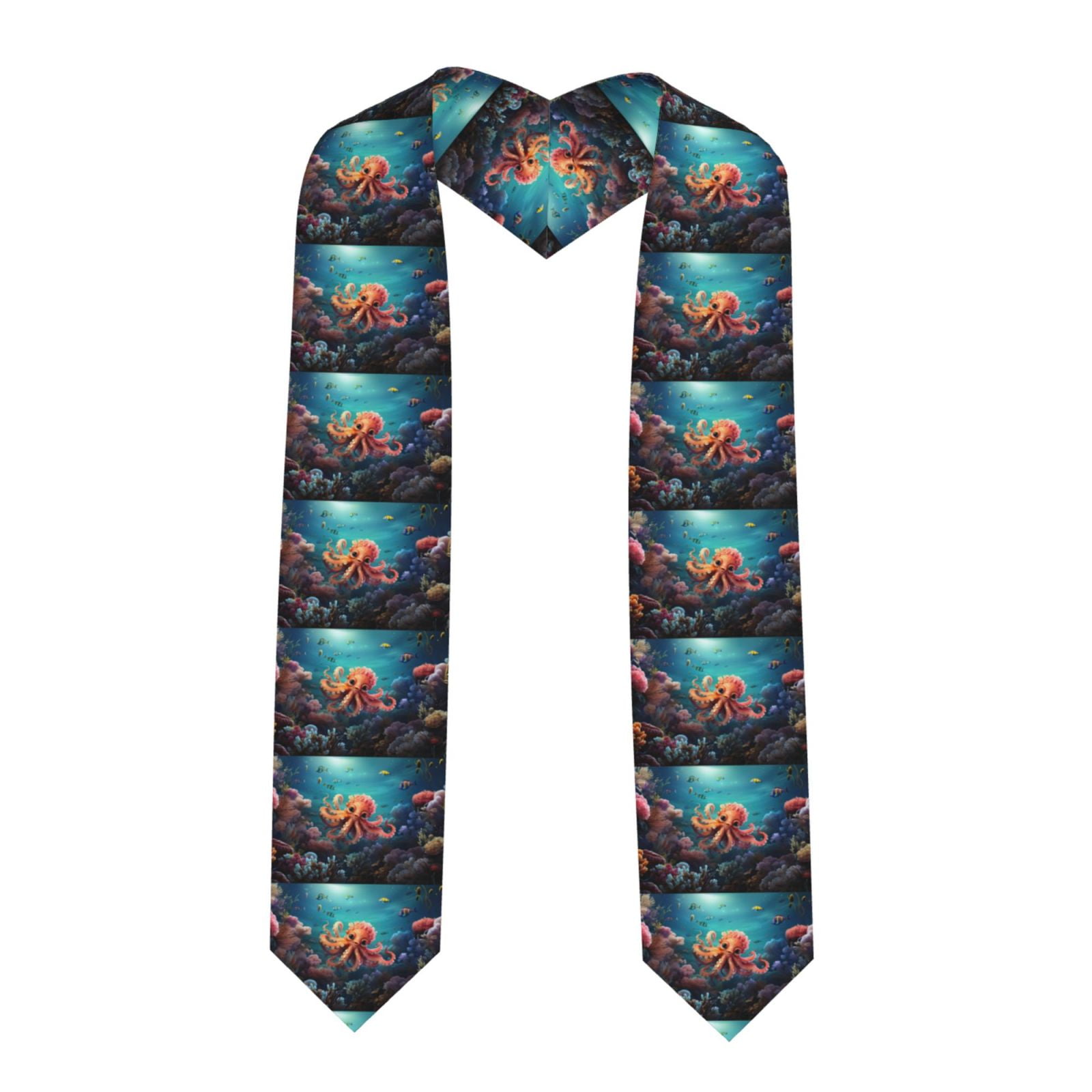 Zufioo Underwater Plant Octopus Print Graduation Shawl Ribbon ...