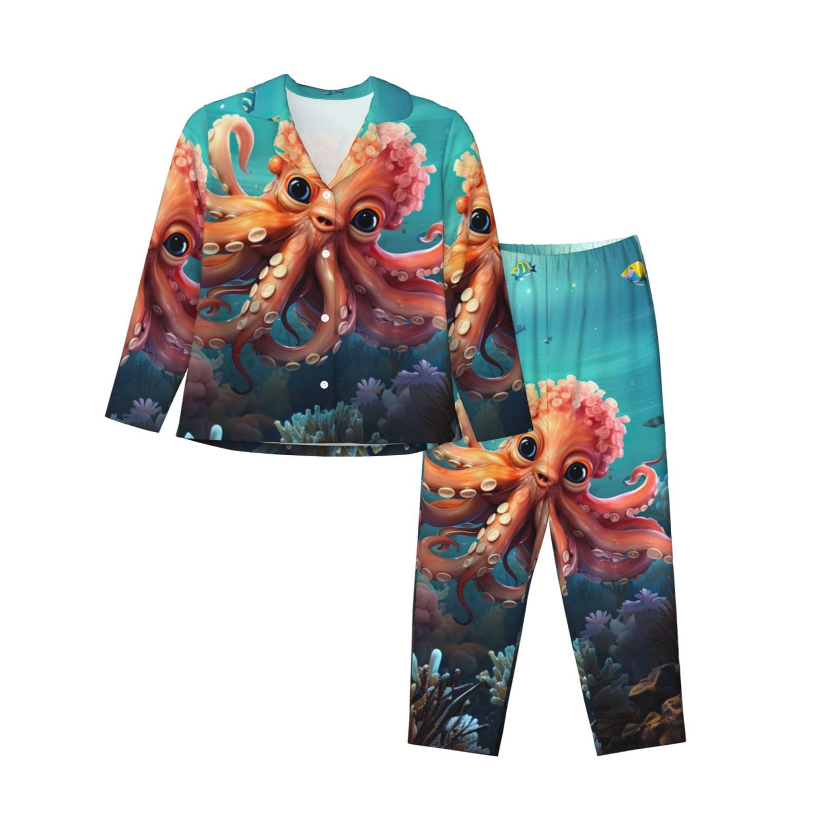 Zufioo Underwater Plant Octopus Women's Pajamas Set Long Sleeve Shirts ...