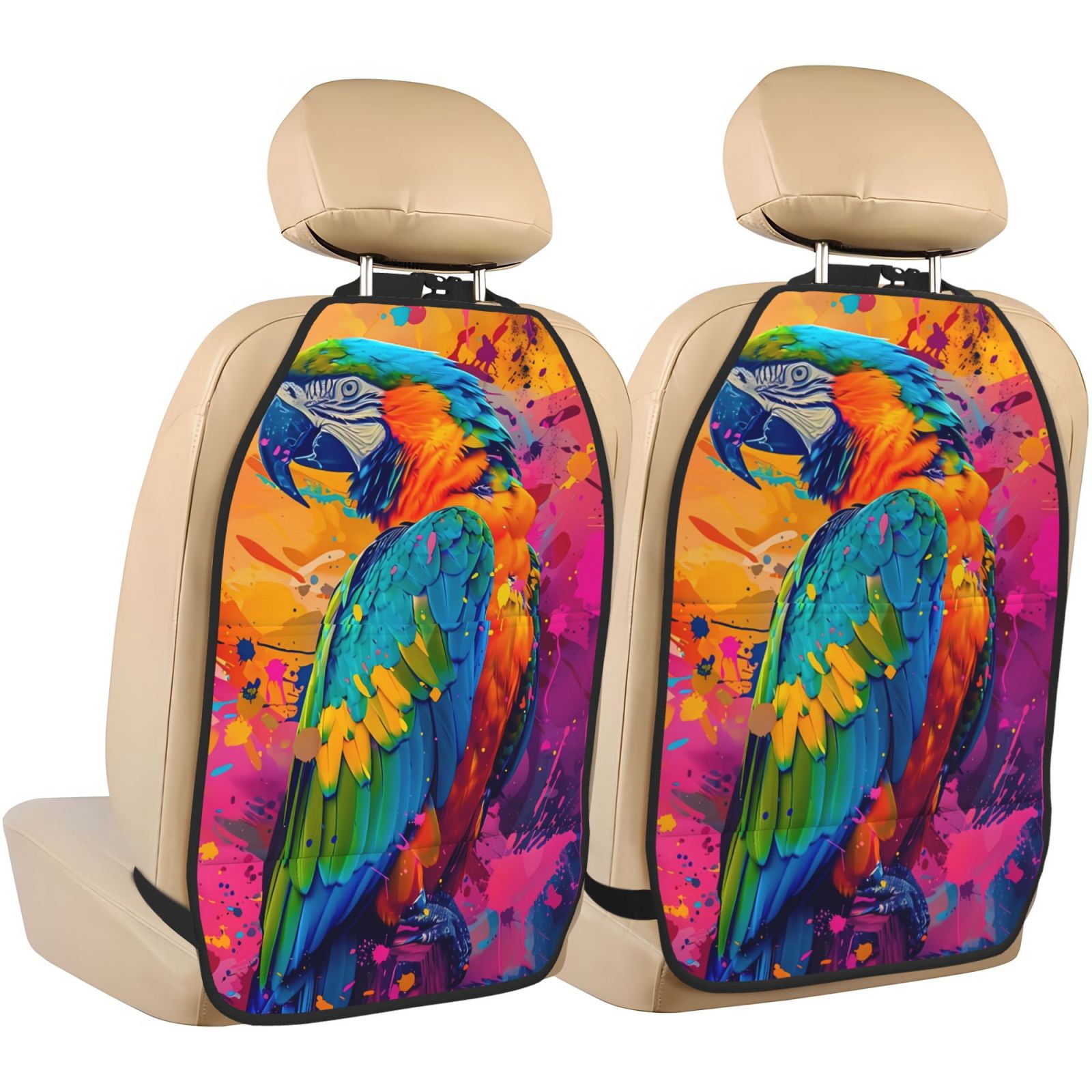 Zufioo Vibrant Parrot Splash Art for Car Seat Kick-Proof Storage Pads 2 ...