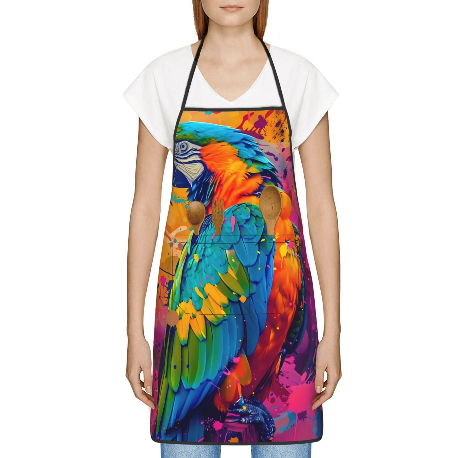 Zufioo Vibrant Parrot Splash Art for Lock Hem Apron with Pockets, Stain ...