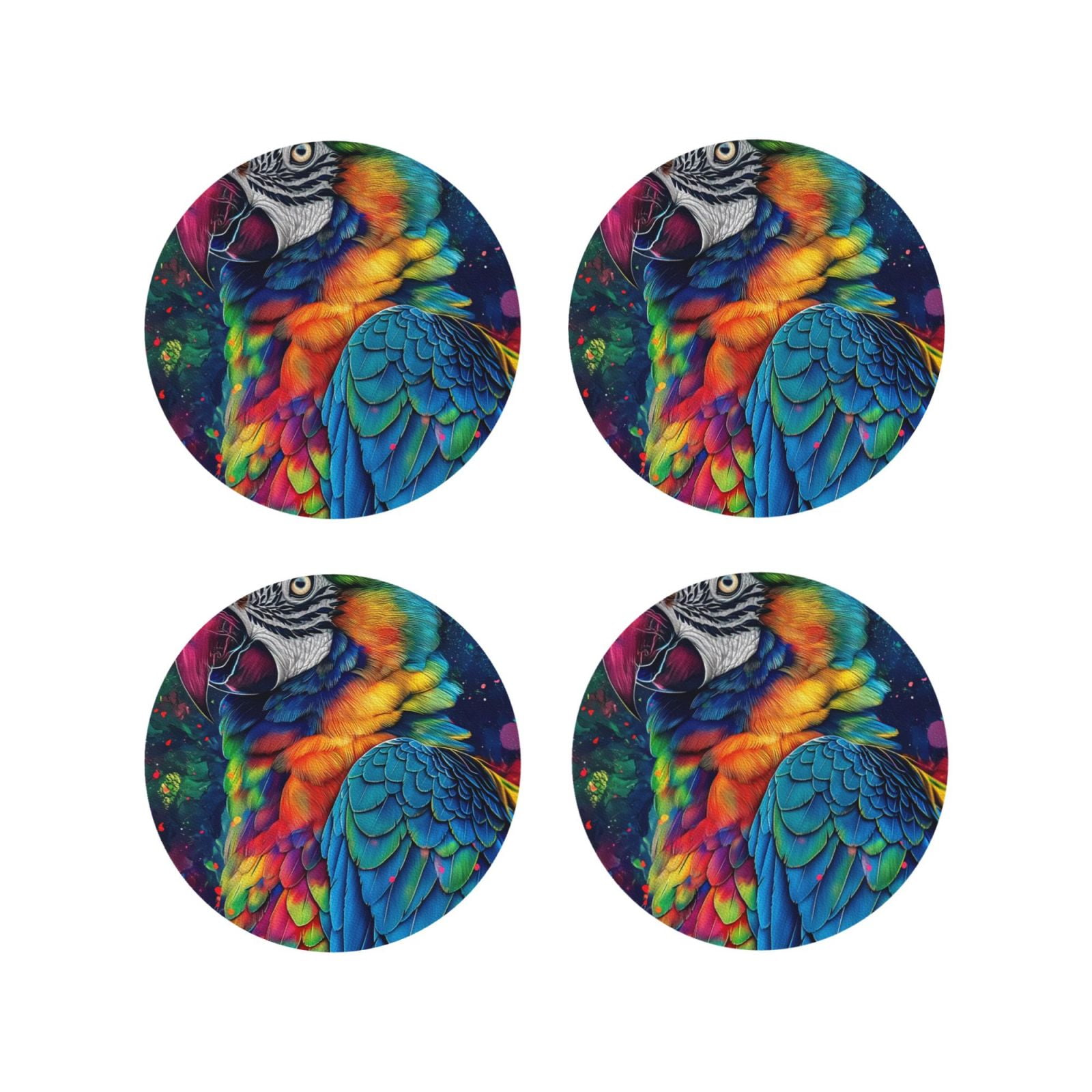 Zufioo Vibrant Rainbow Parrot Fantasy Print Leather Coaster Set ...