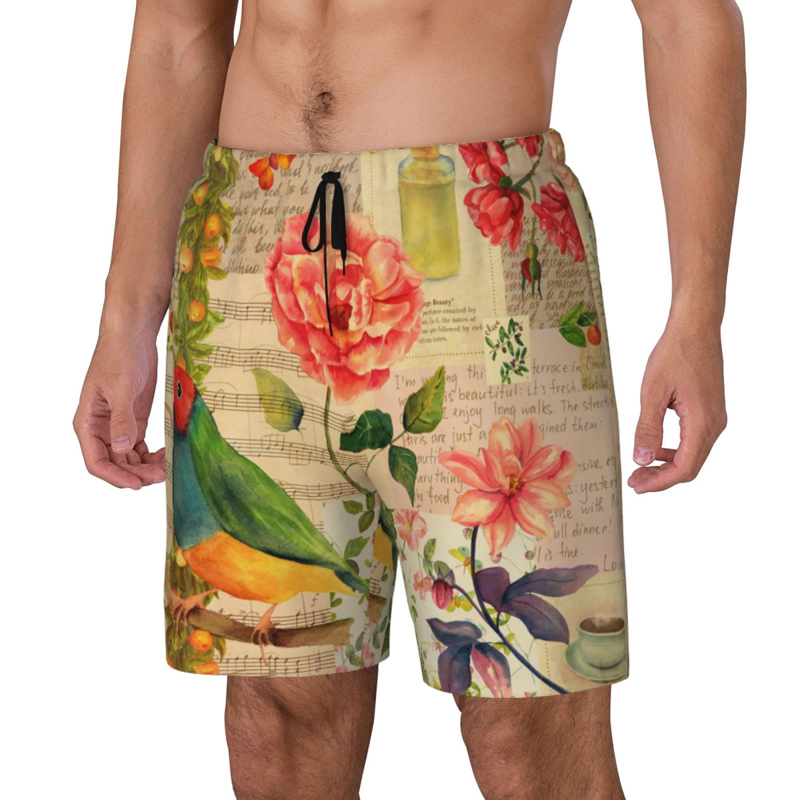 Zufioo Vintage Bird Mens Swimsuit Trunks with Compression Liner,Quick ...