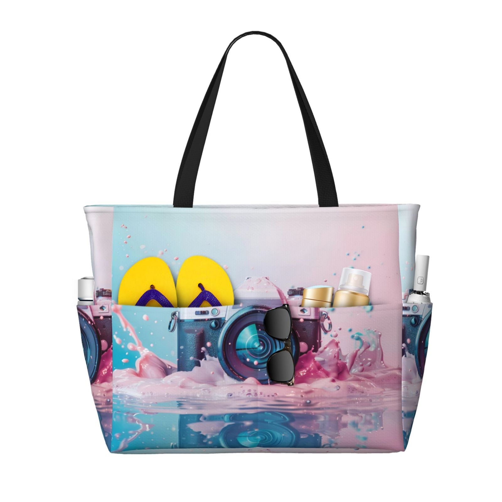 Zufioo Vintage Camera Splash Art Print Large Capacity Beach Travel Bag ...